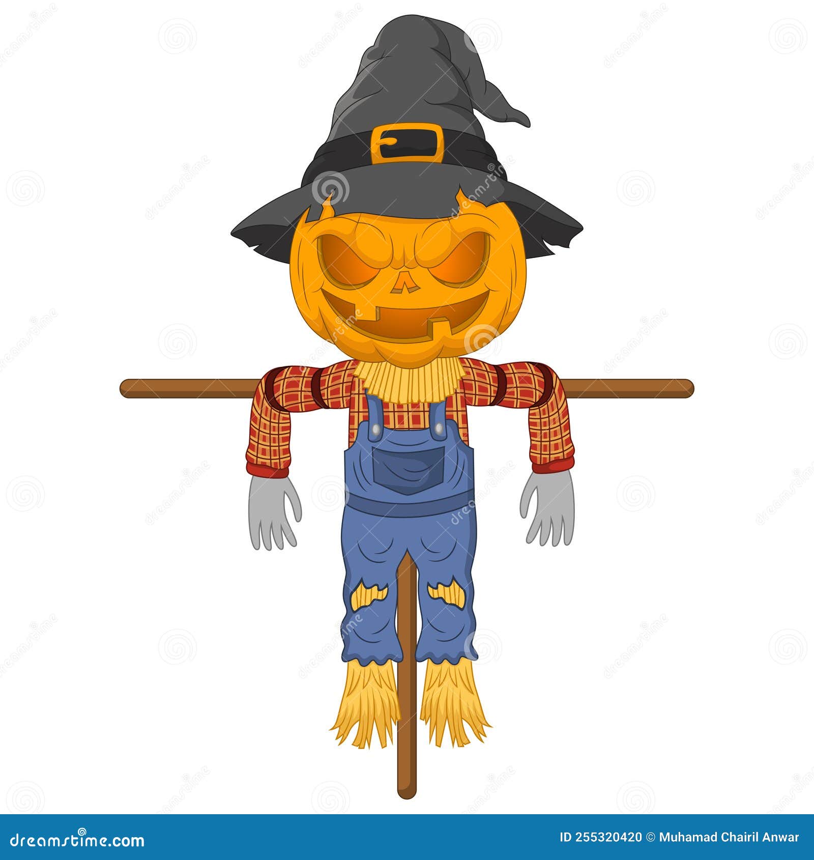Scary Halloween Scarecrow Pumpkin Cartoon Stock Vector - Illustration ...