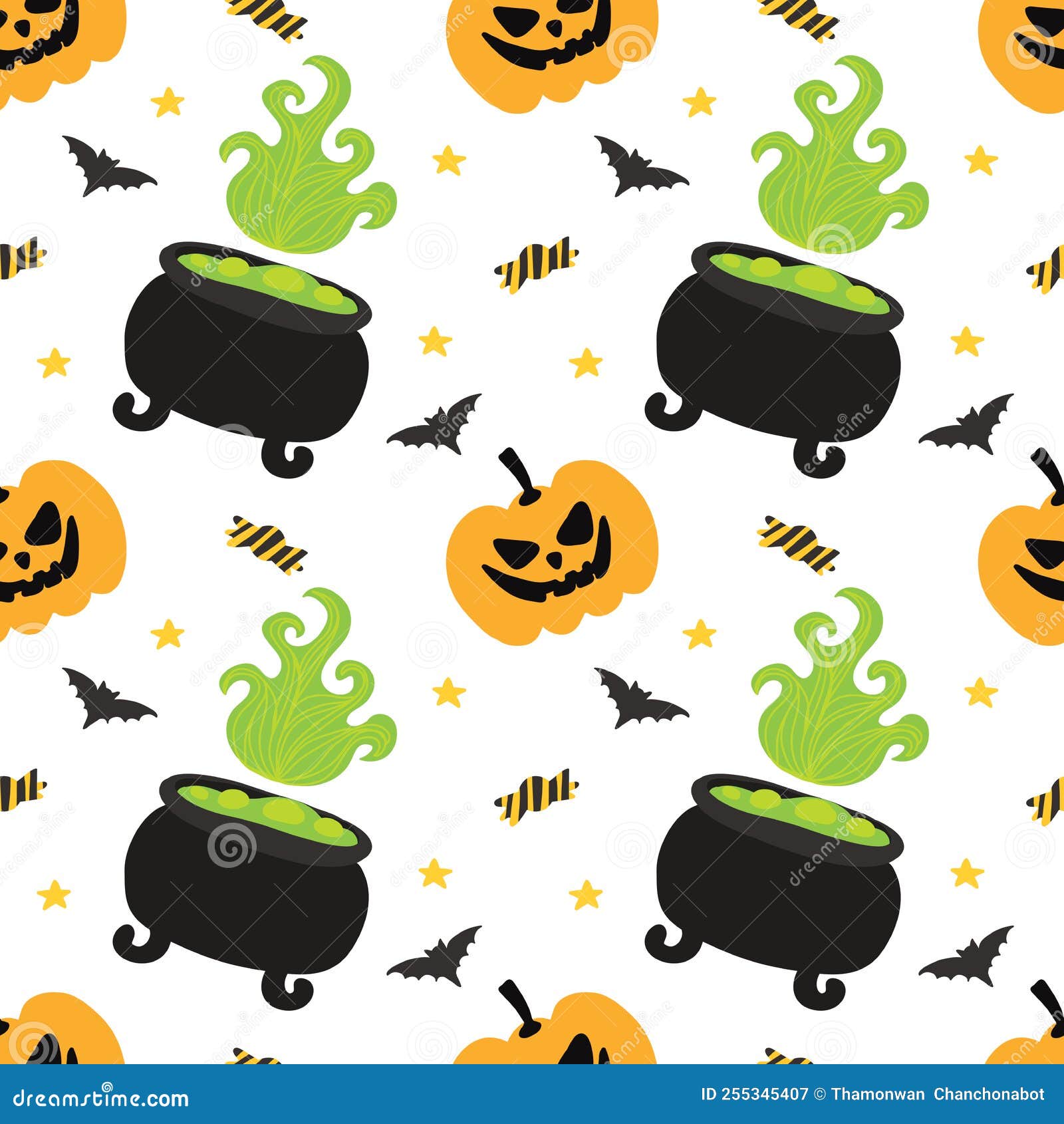 Cute Cartoon Character Halloween Seamless Design Stock Vector ...