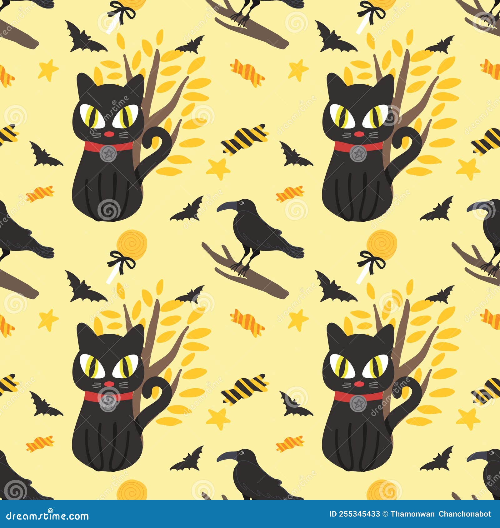 Cute Cartoon Character Halloween Seamless Design Stock Vector ...