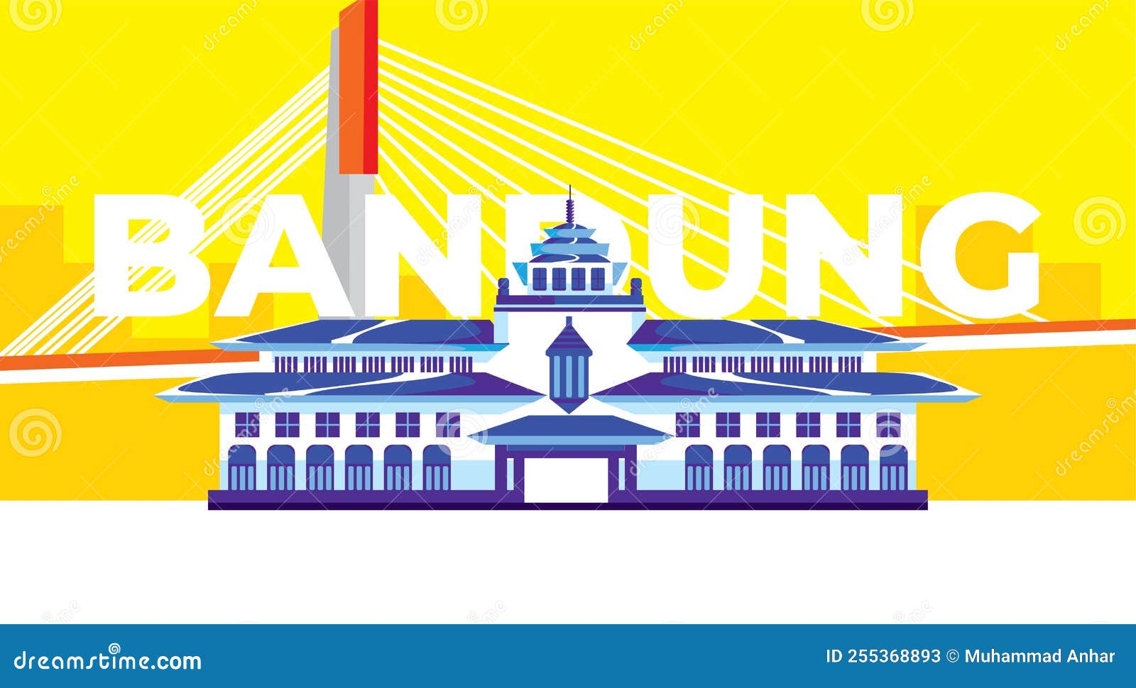 Bandung City Gedung Sate Landmark Illustration Cartoon Vector ...