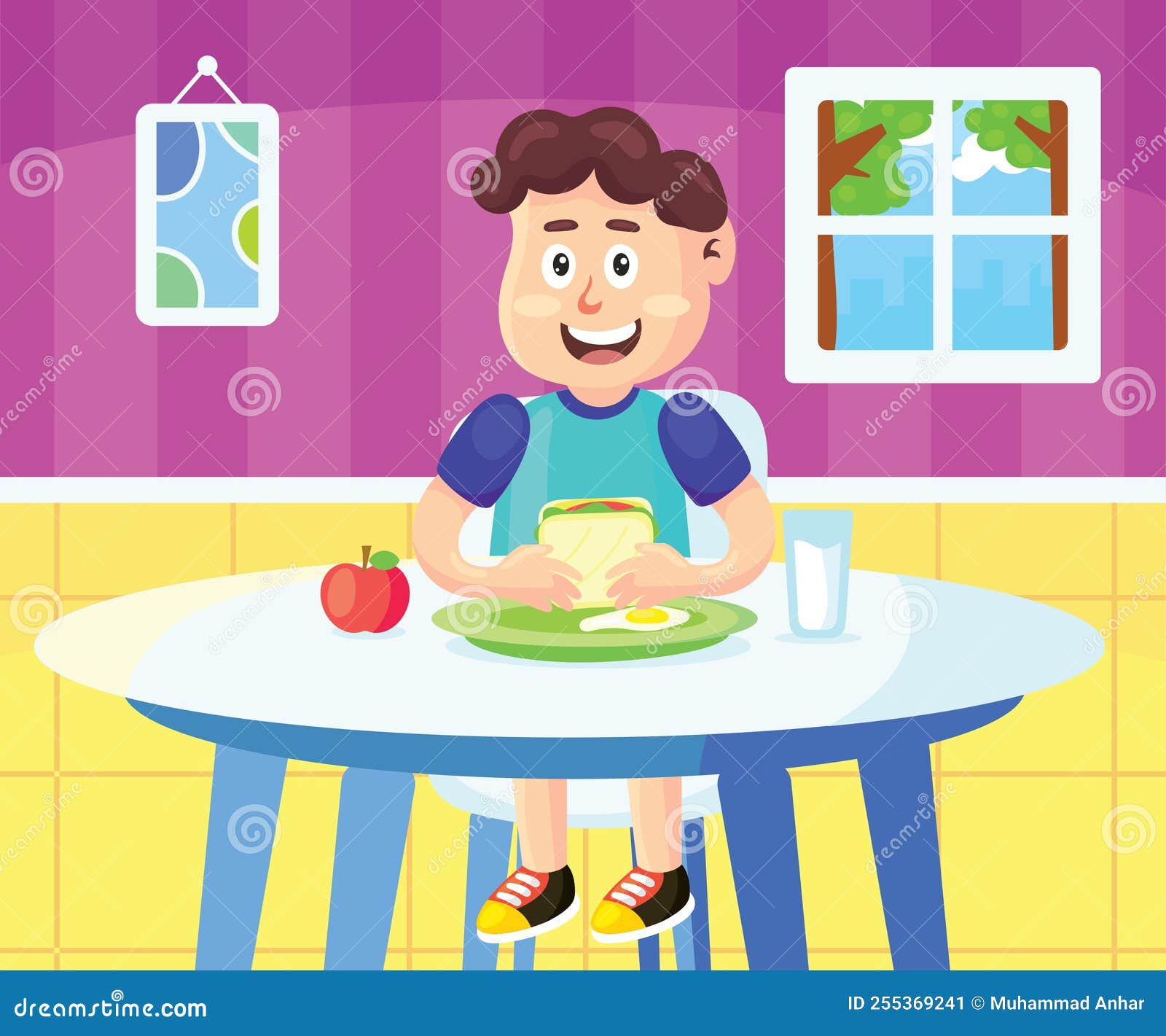 Children Morning Routine Illustration Breakfast Stock Vector ...