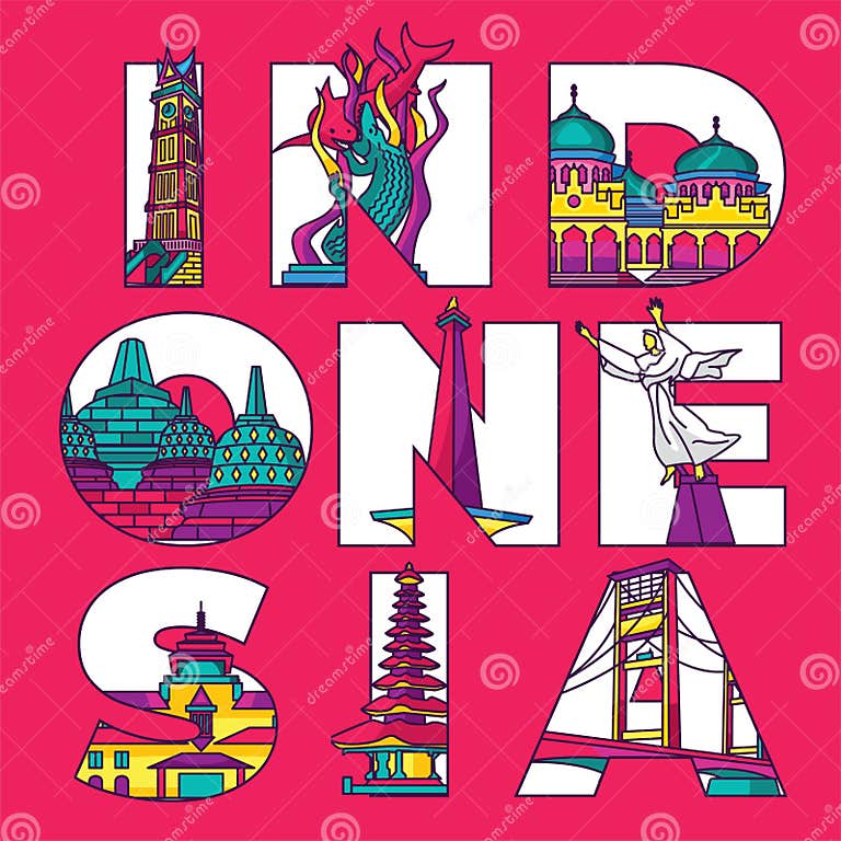 Indonesia Typography Landmark Text Effect Stock Vector - Illustration ...