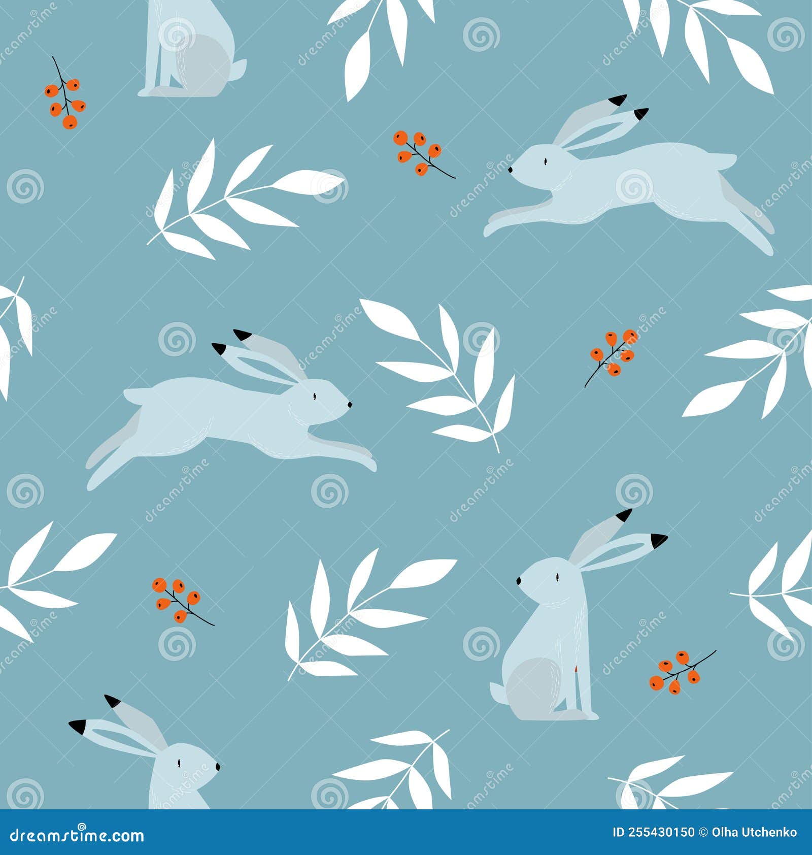 Print. Seamless Vector Christmas Background with Rabbits. Rabbits Jump ...