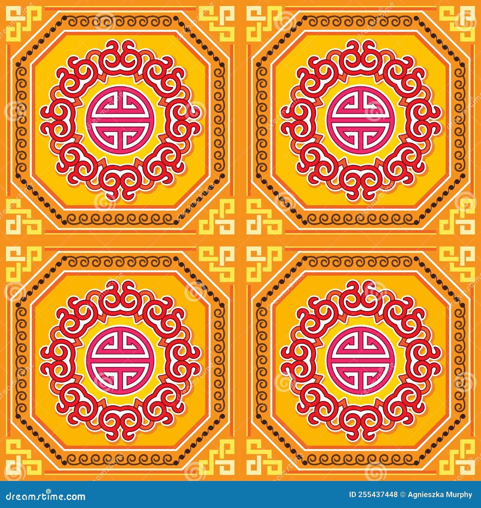 Mongolian Oriental Vector Seamless Pattern, Retro Folk Art Decor with ...