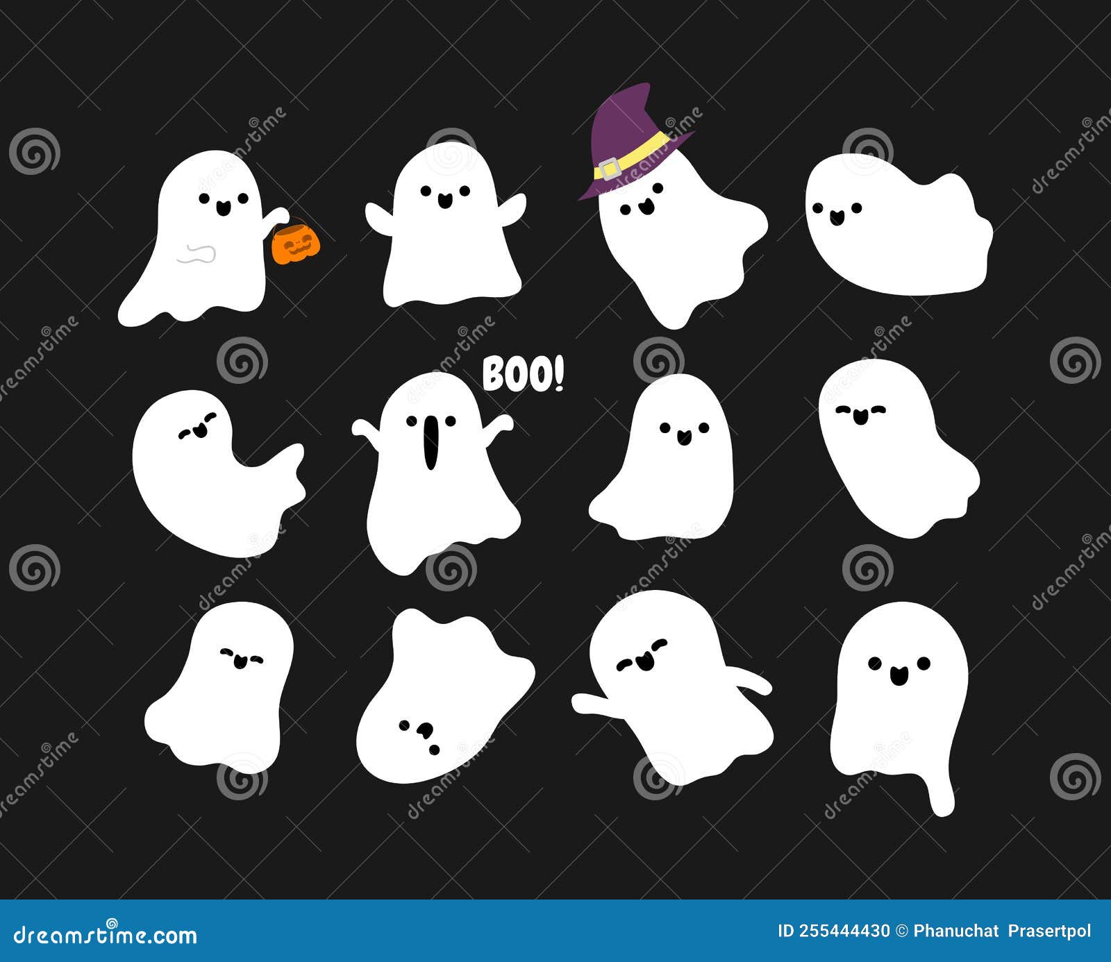 Little Cute Ghosts Collection, Happy Halloween Set Of Flat Halloween ...