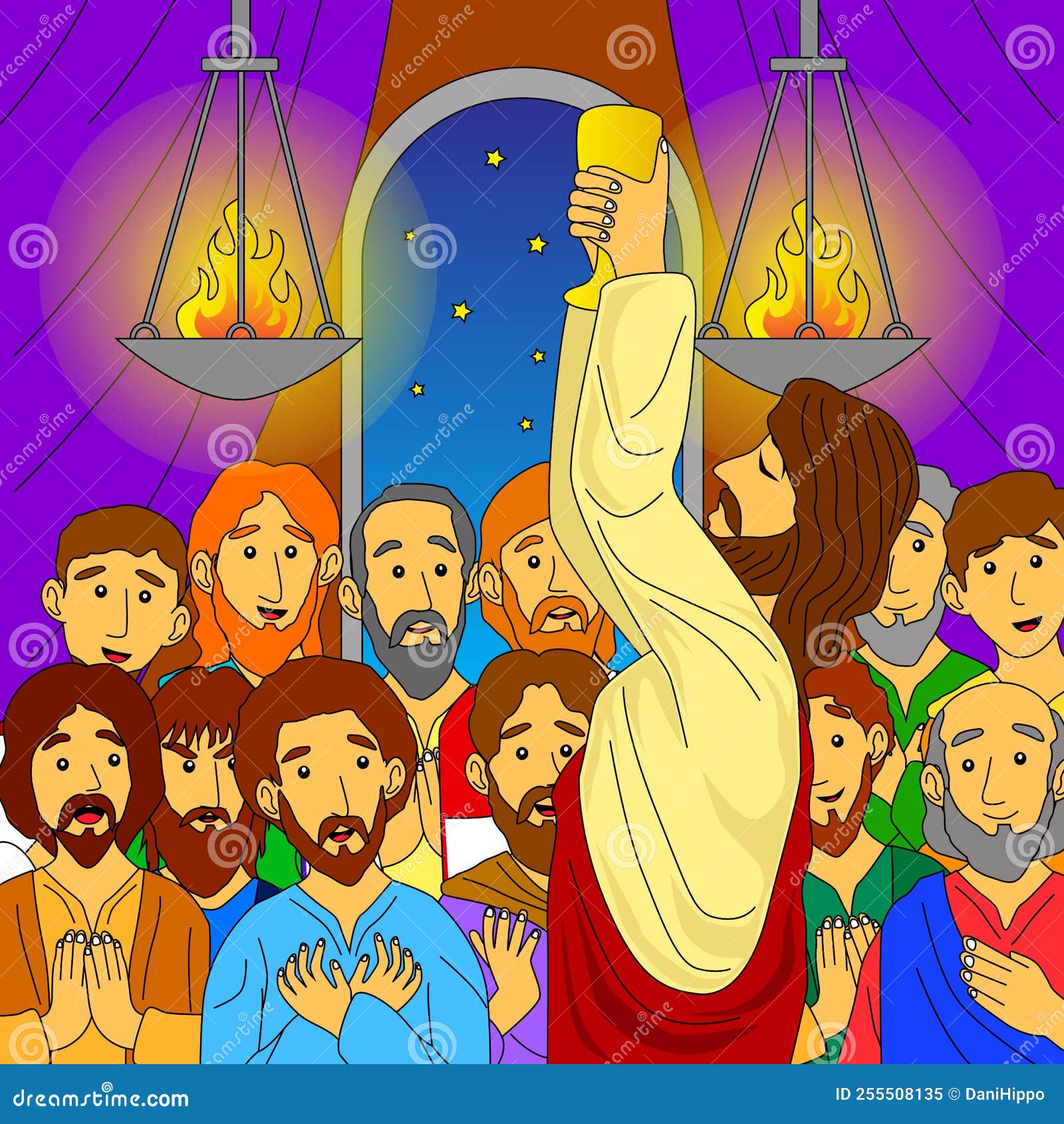 Jesus Celebrates The Last Supper With The Disciples Cartoon Vector ...