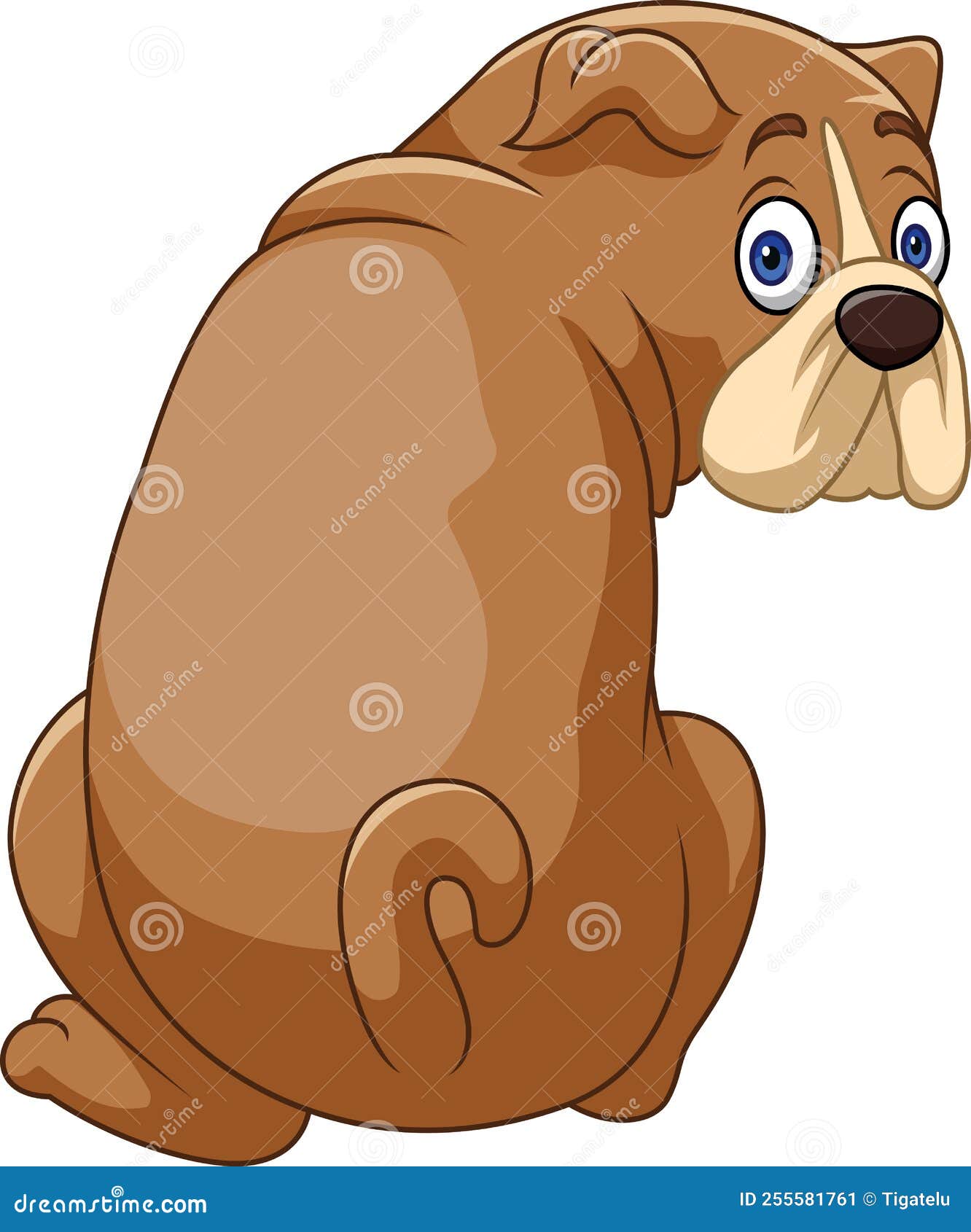 Cute Bulldog Cartoon Sitting and Looking Back Stock Vector ...