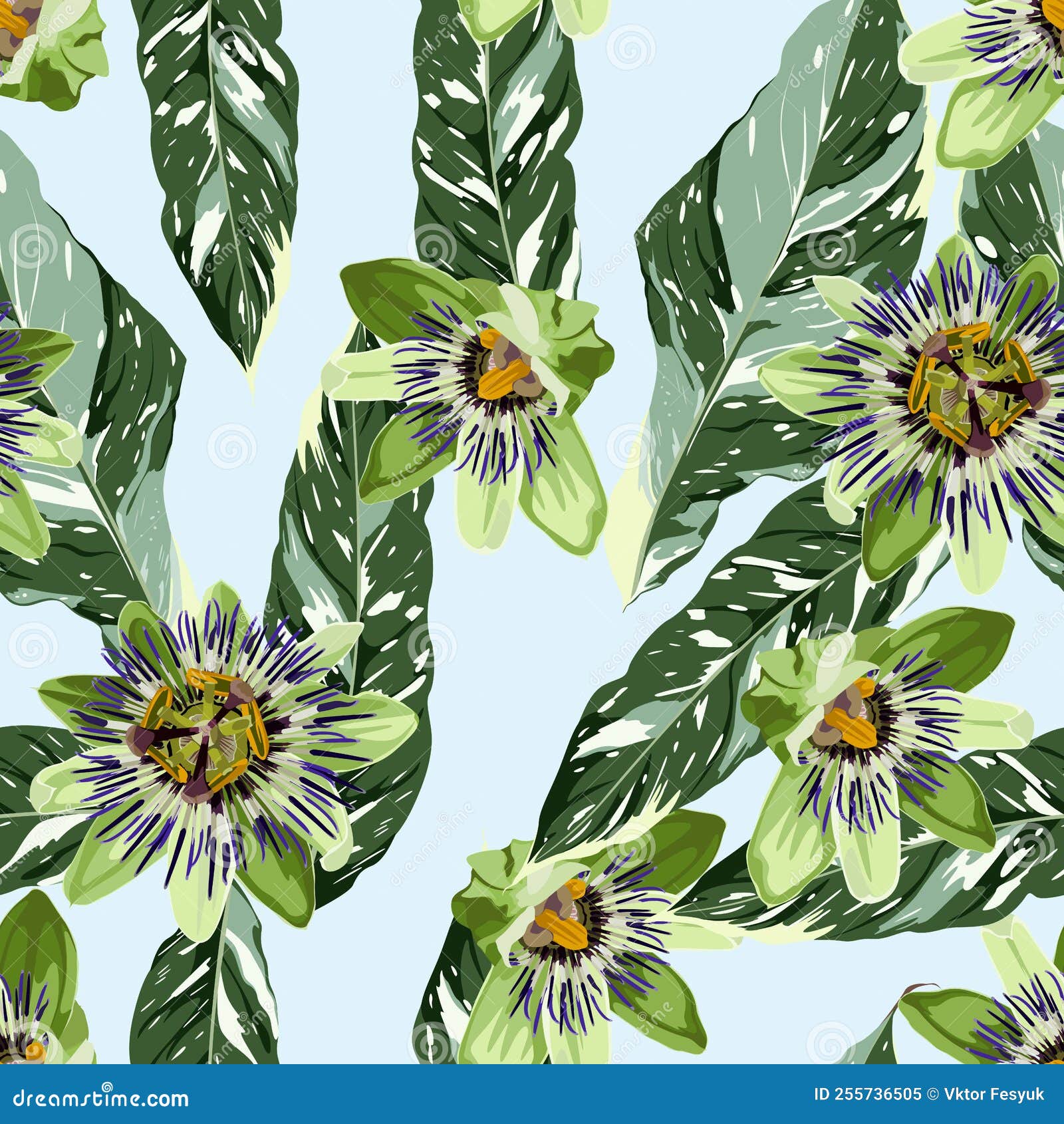 Seamless Floral Pattern with Tropical Passiflora Flowers with Exotic ...