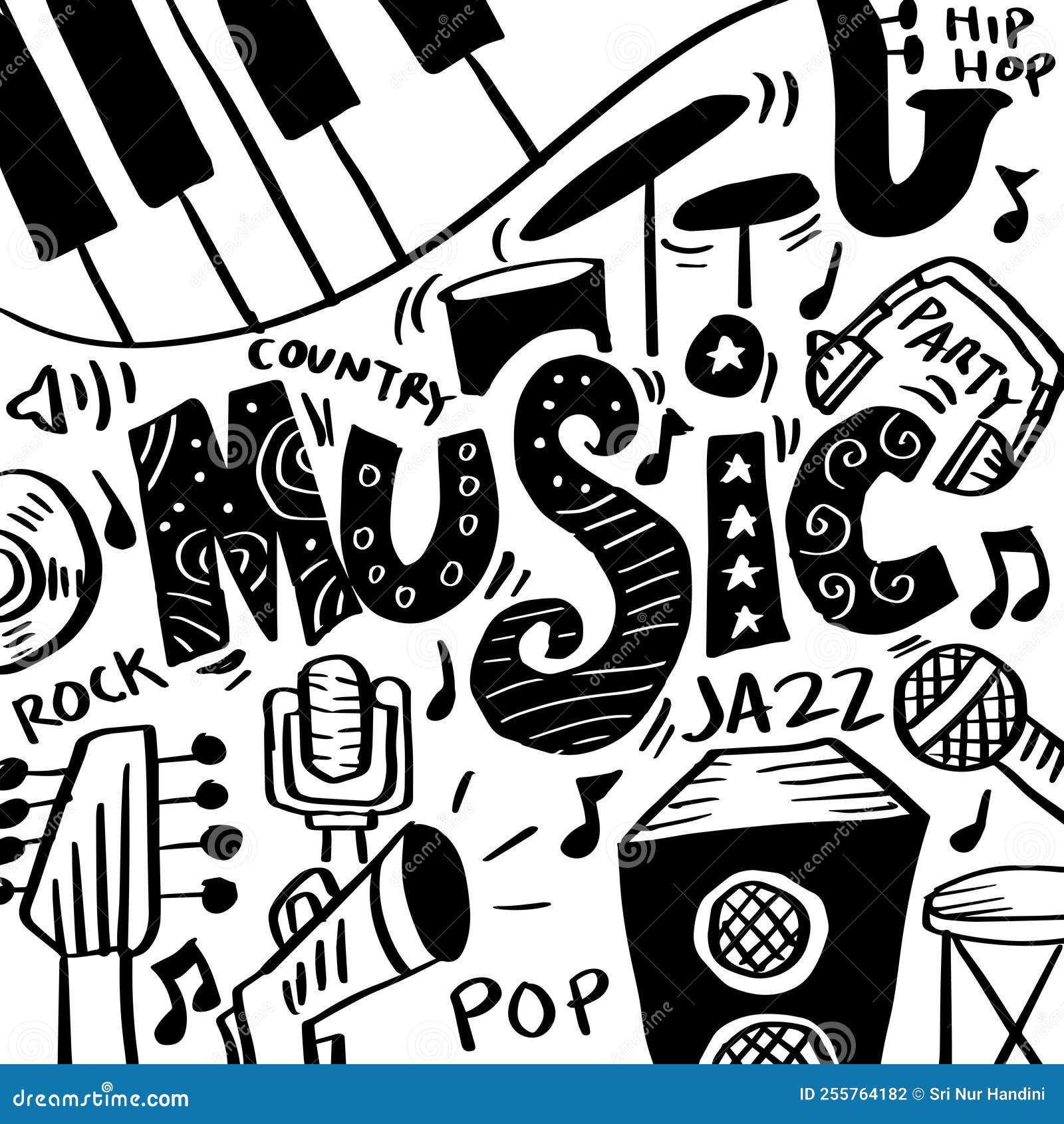 Music Word Hand Lettering with Element Music. Stock Illustration ...