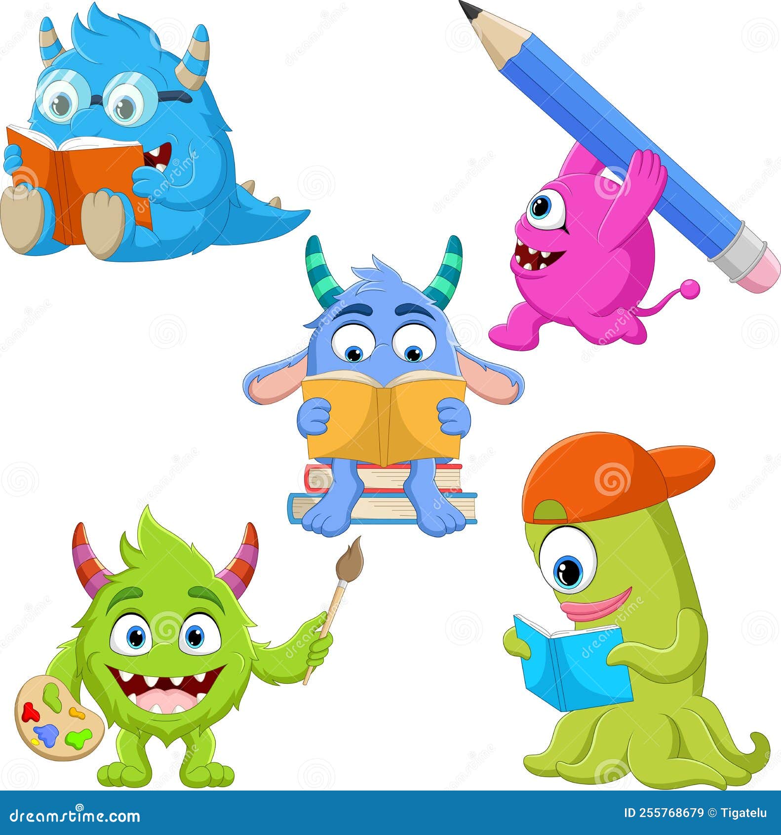 Cute Monster School Cartoon Collection Stock Vector - Illustration of ...