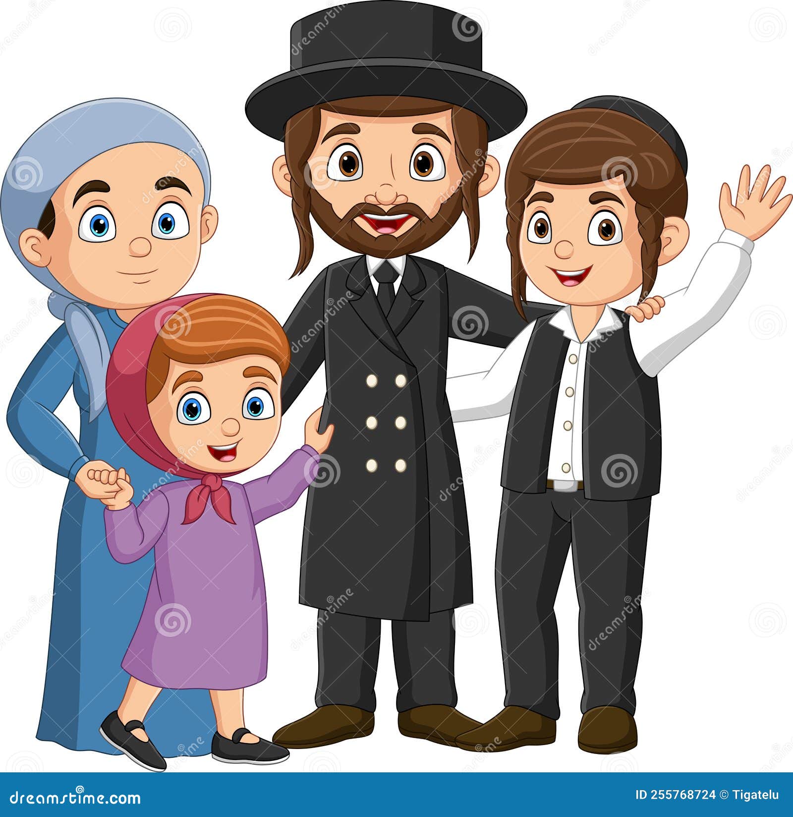Cartoon Jewish Family Standing Together Celebrating Hanukkah Stock ...