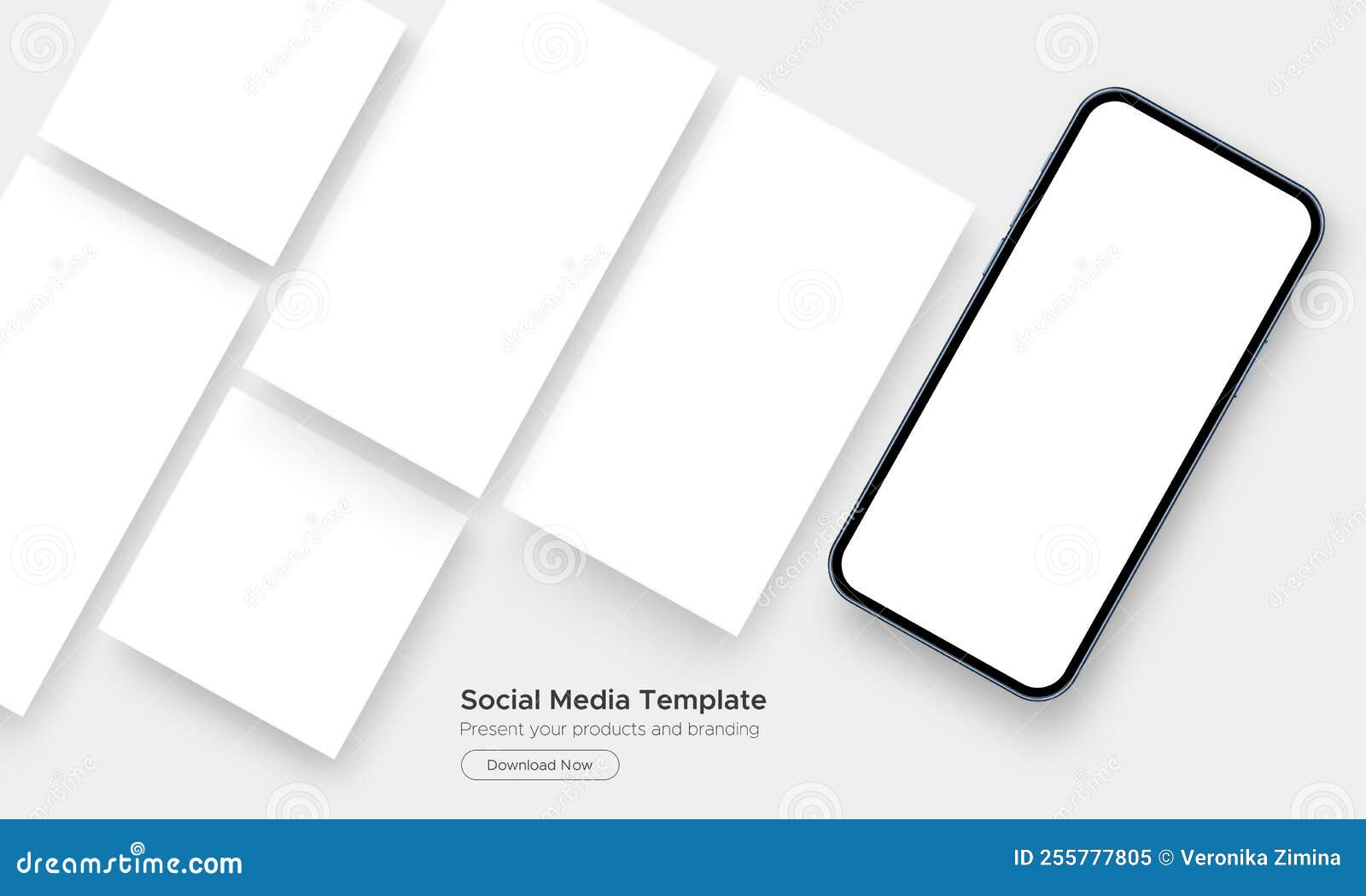 Mobile Phone with Blank Screen and Templates for Social Media Posts ...
