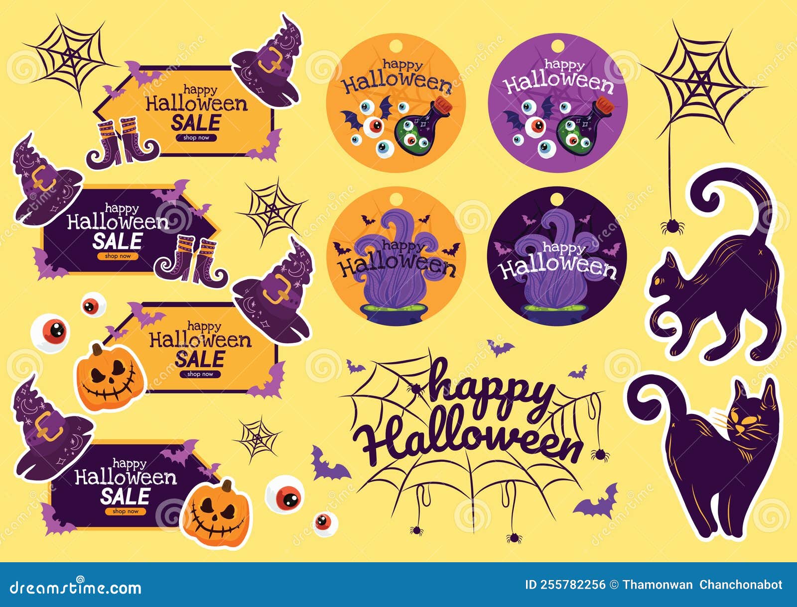 Cute Spooky Halloween Labels Vector Design Stock Vector - Illustration ...