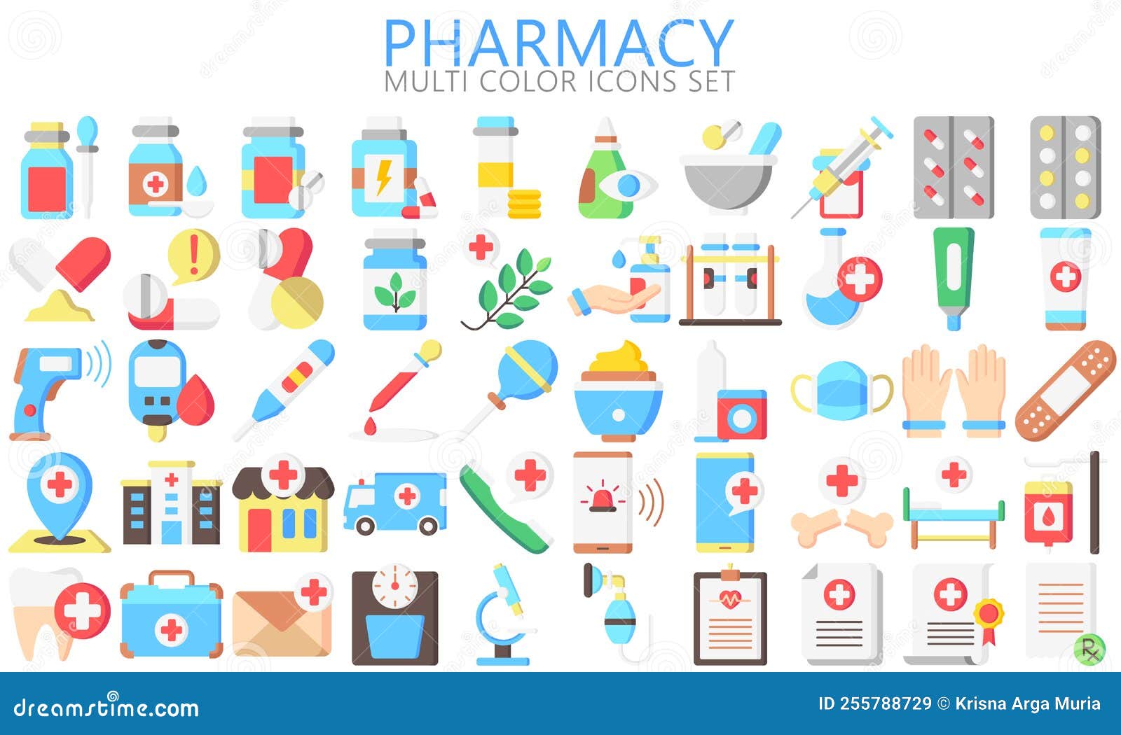 Medicine and Pharmacy Multi Color Icons Set Stock Illustration ...