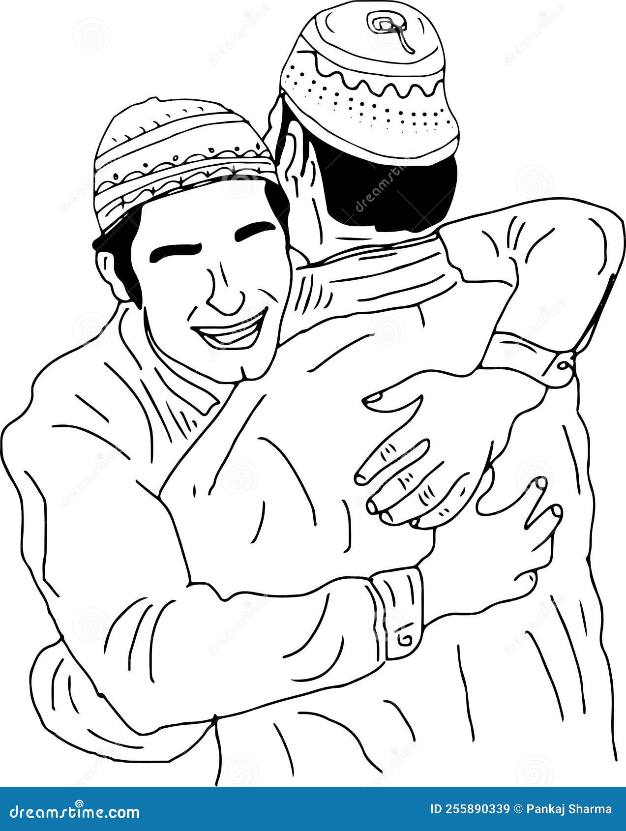 Muslim Man Hugging Each Other on Eid Festival Sketch Drawing, Stock ...
