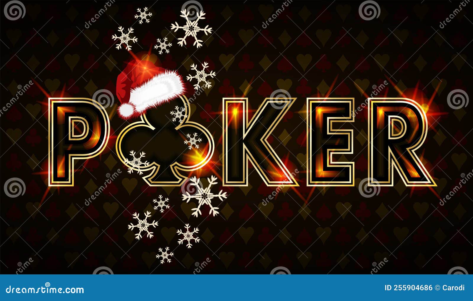 Christmas Poker Banner with Santa Claus Hat and Clubs Sign, Vector ...