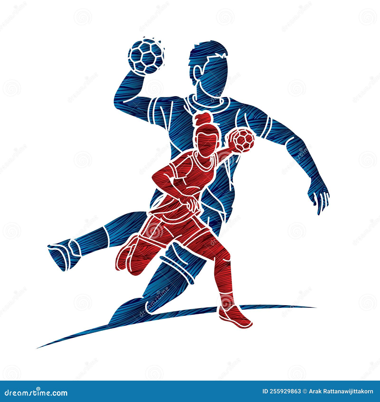 Group of Handball Players Male and Female Action Together Cartoon Sport ...