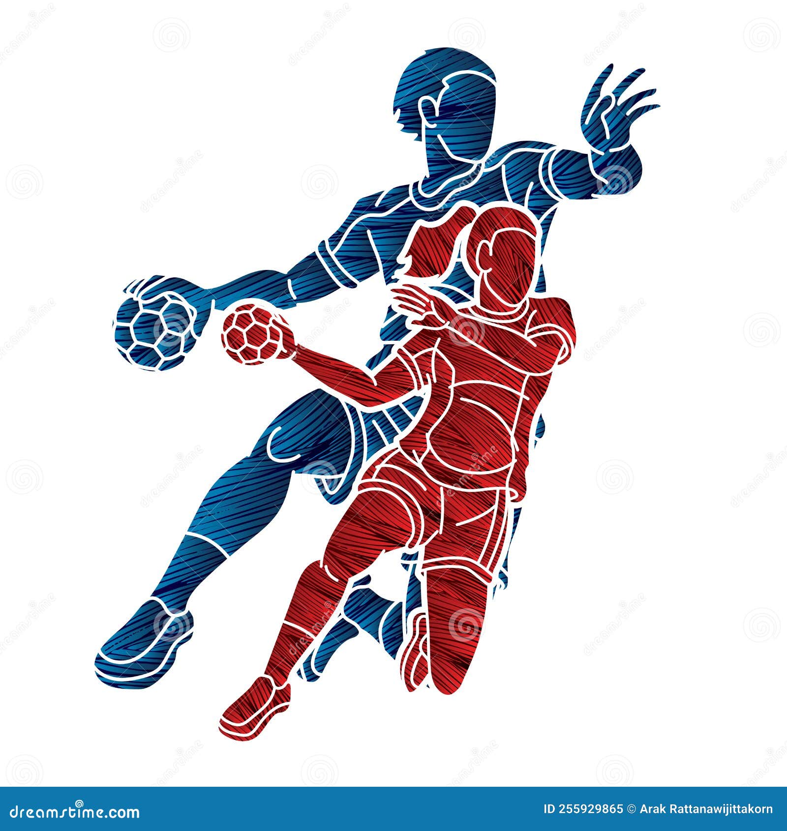 Group of Handball Players Male and Female Action Together Cartoon Sport ...