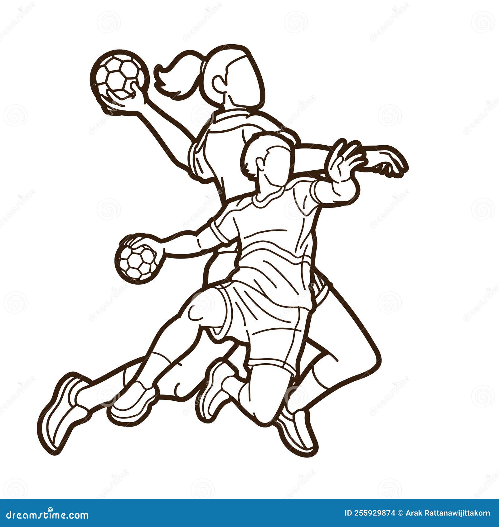 Group of Handball Players Male and Female Action Together Cartoon Sport ...
