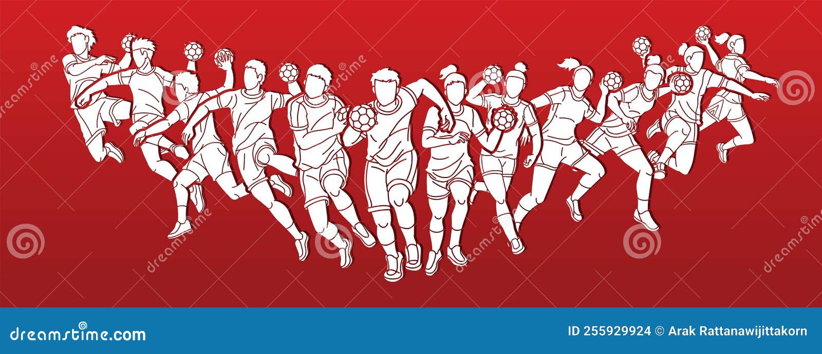 Group of Handball Players Male and Female Action Together Cartoon Sport ...