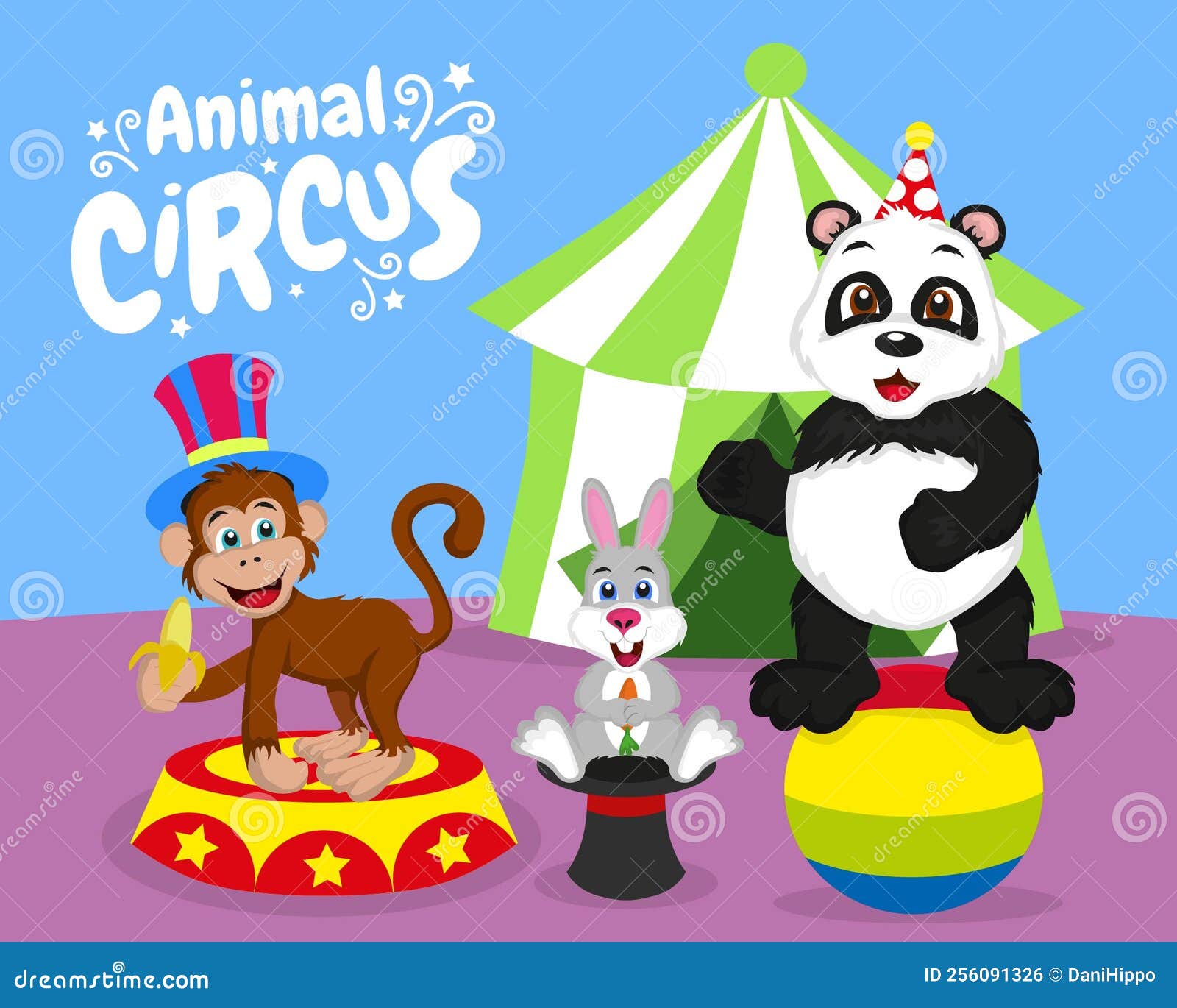 Circus Animals, Monkeys, Cute Pandas and Bunnies Stock Vector ...