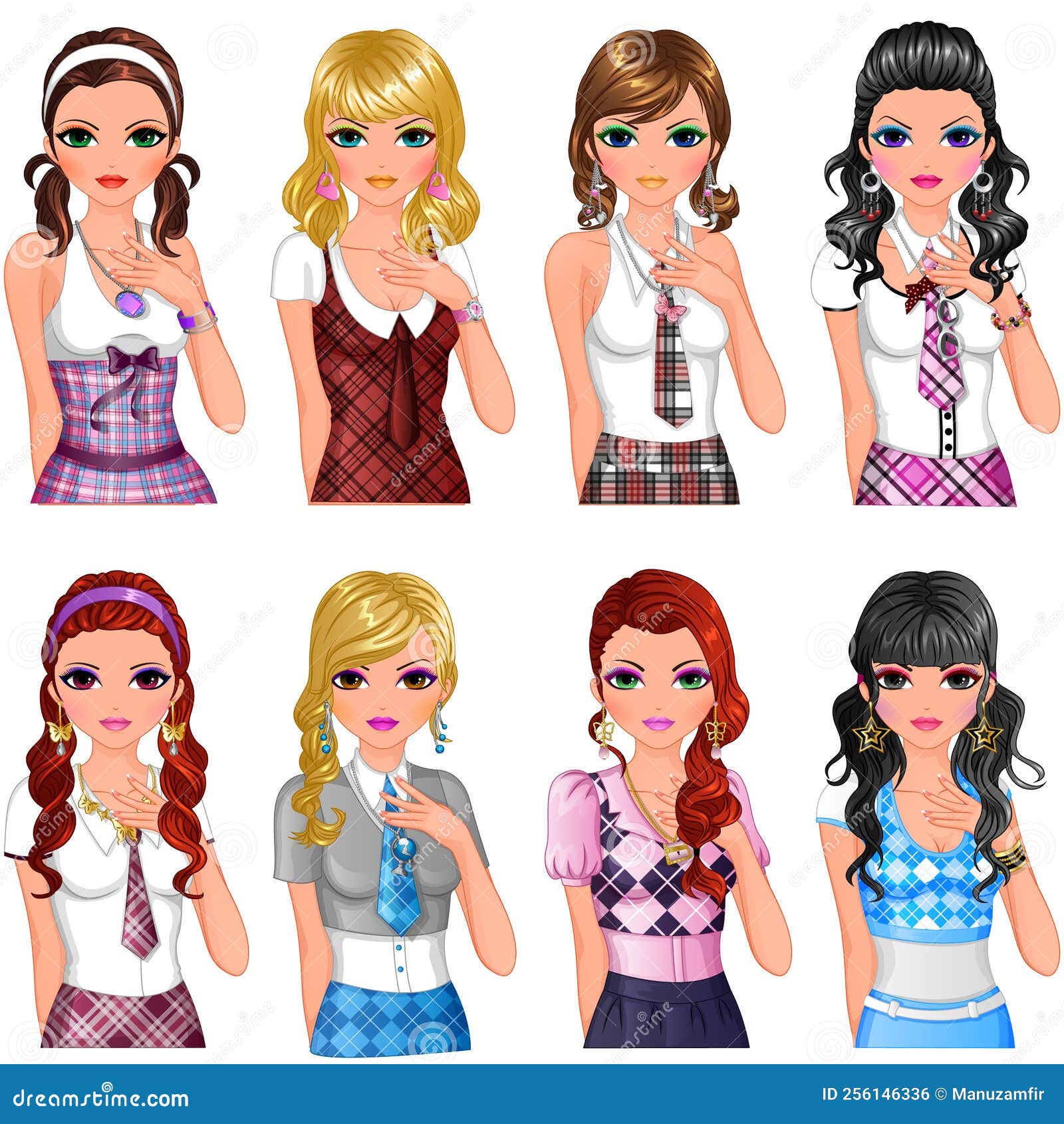 Back To School Cute Young Female Characters Stock Vector - Illustration ...