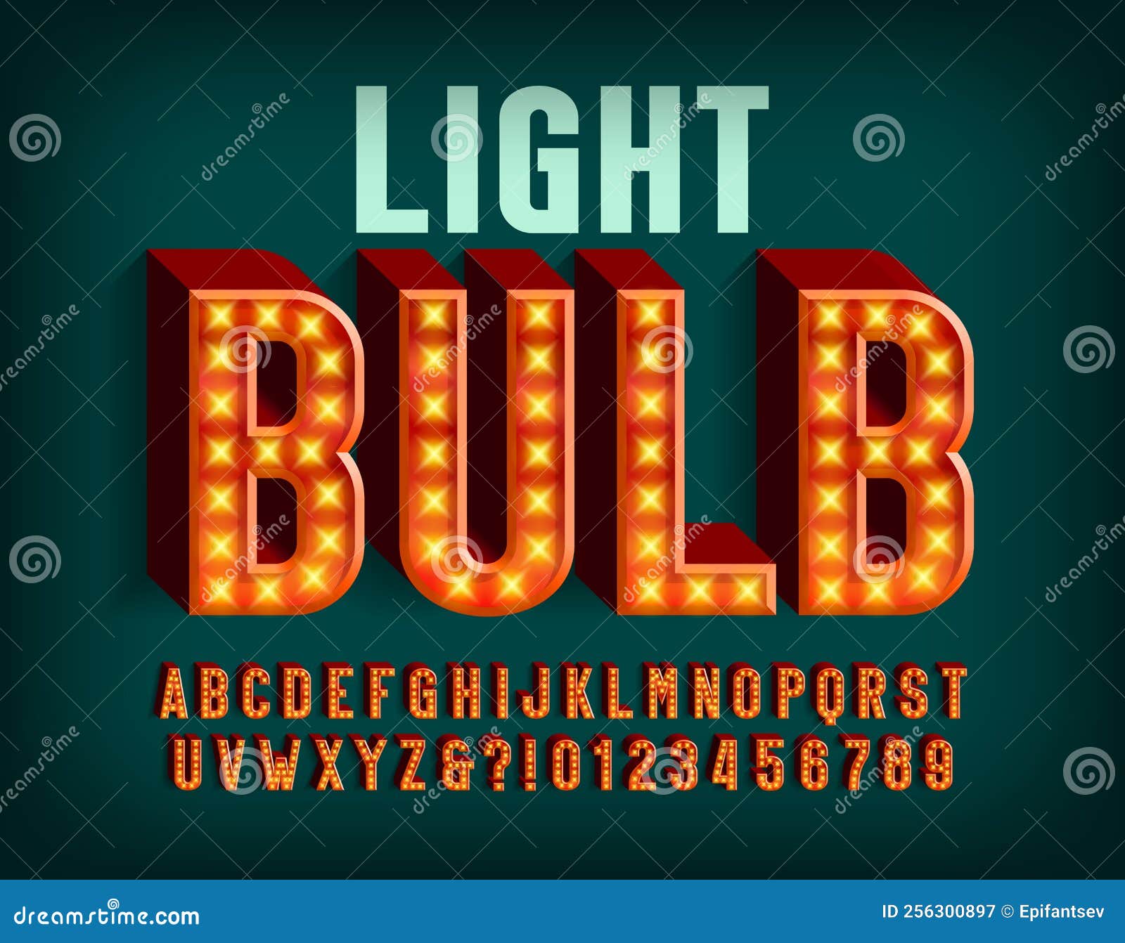 Light Bulb Alphabet Font. 3D Retro Letters and Numbers with Light Bulbs ...