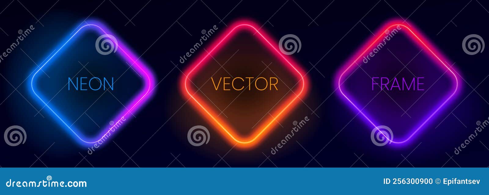 Set of Glowing Neon Frames. Collection of Rhombus Neon Borders Stock ...