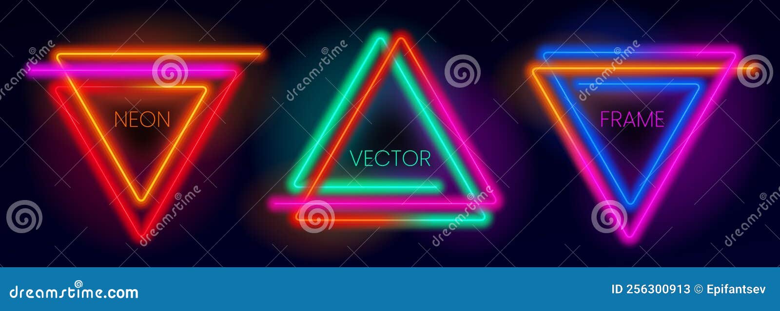 Set of Glowing Neon Frames. Collection of Triangle Neon Borders Stock ...