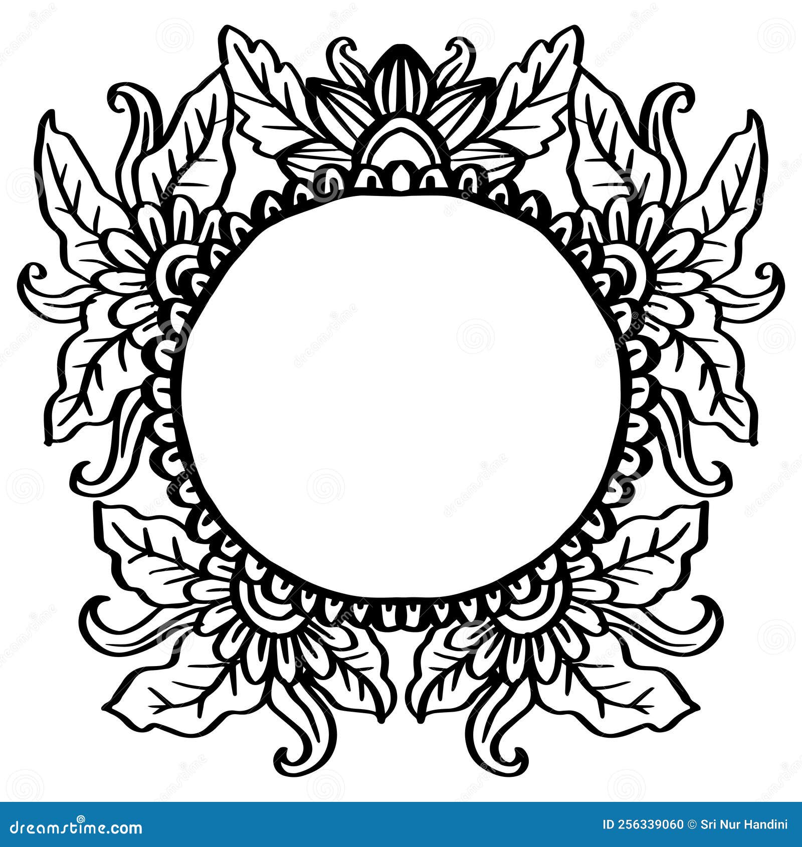 Hand Drawing Beautiful Flower Circle Frame Stock Illustration ...