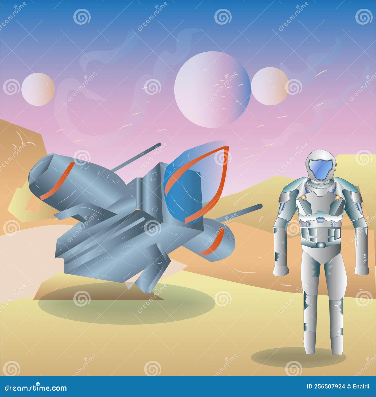 Astronaut Landing on an Alien Planet Vector Illustration Stock Vector ...