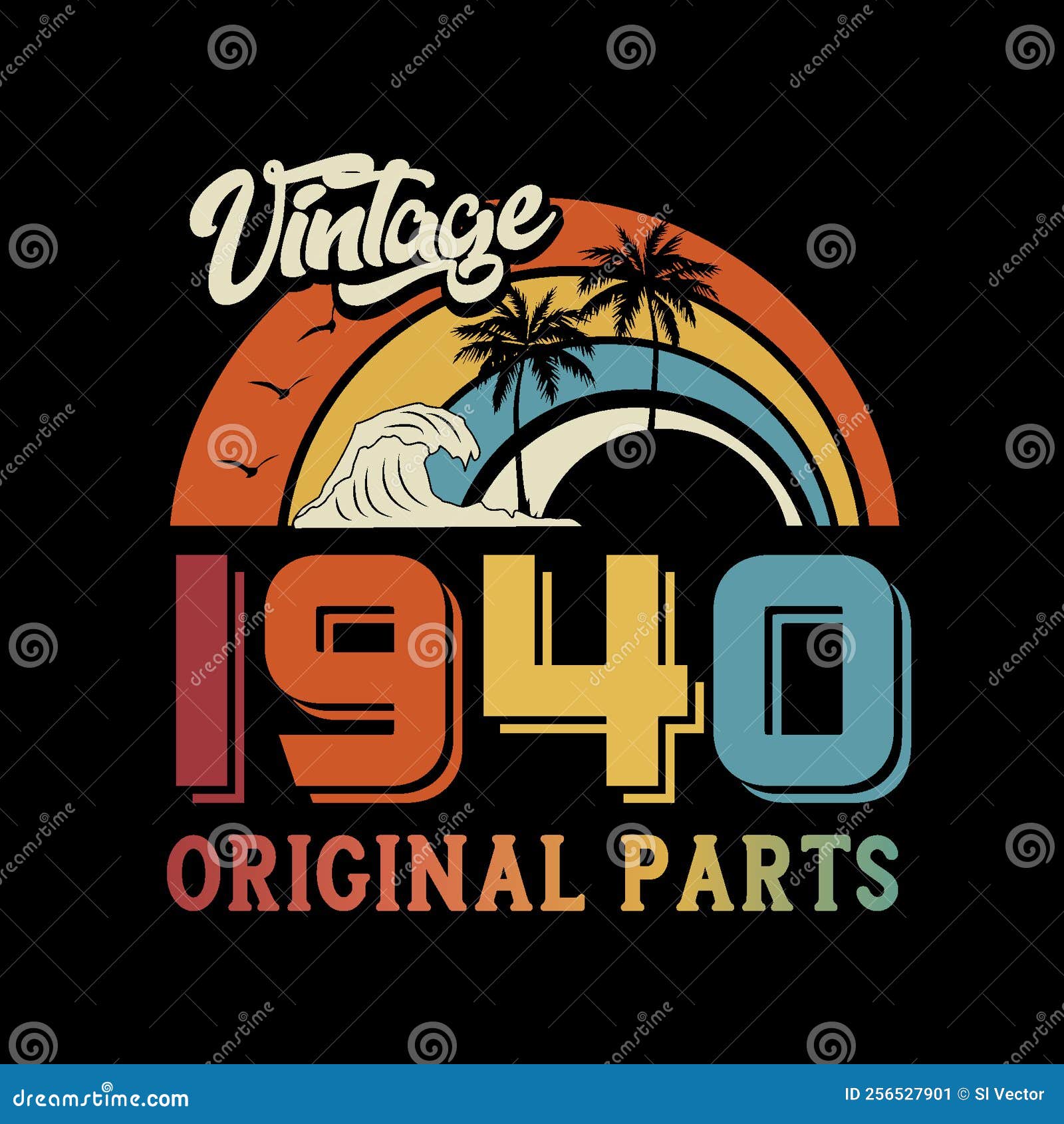 1940 Vintage Retro Design Vector Black Background Vector Gaphic Stock ...