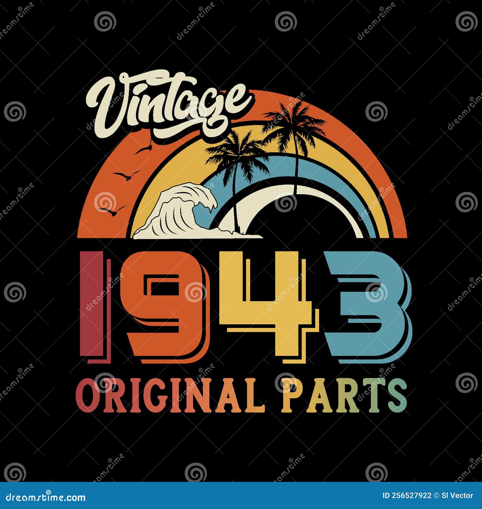 1943 Vintage Retro Design Vector Black Background Vector Gaphic Stock ...