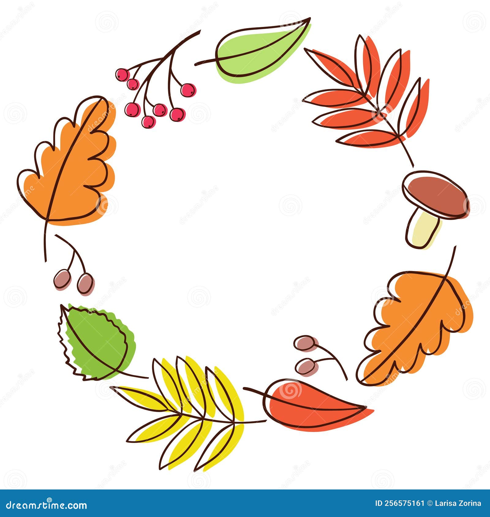 Cartoon Autumn Falling Leaves Wreath. Round Circle Pretty Frame Stock ...