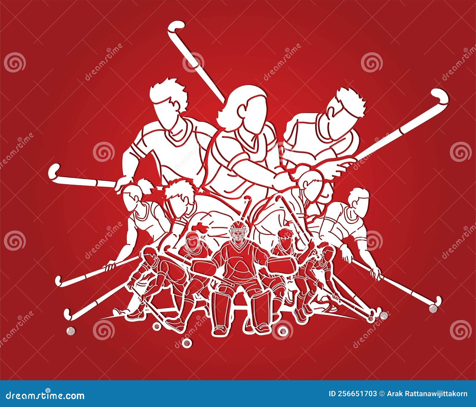 Group of Field Hockey Sport Male and Female Players Action Together ...