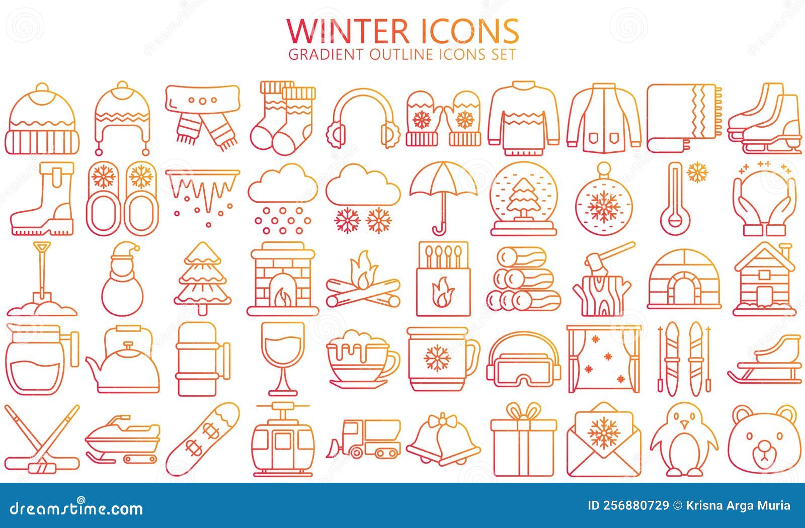 Winter and Christmas Gradient Outline Icons Set Stock Vector - Illustration of snowboard, sign ...