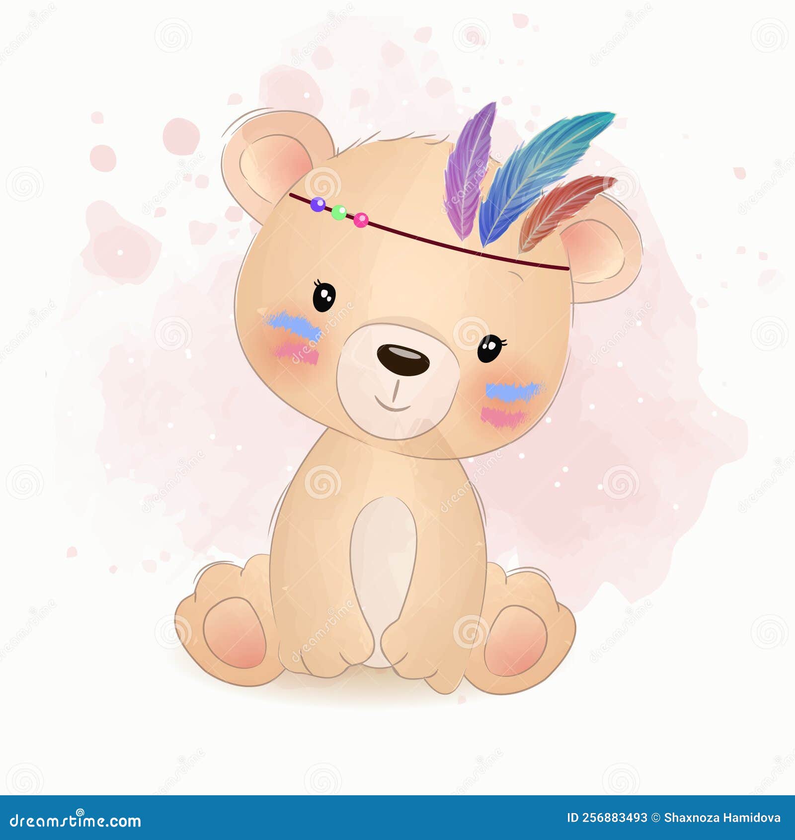 Cute Little Boho Bear Illustration Stock Vector - Illustration of bear ...