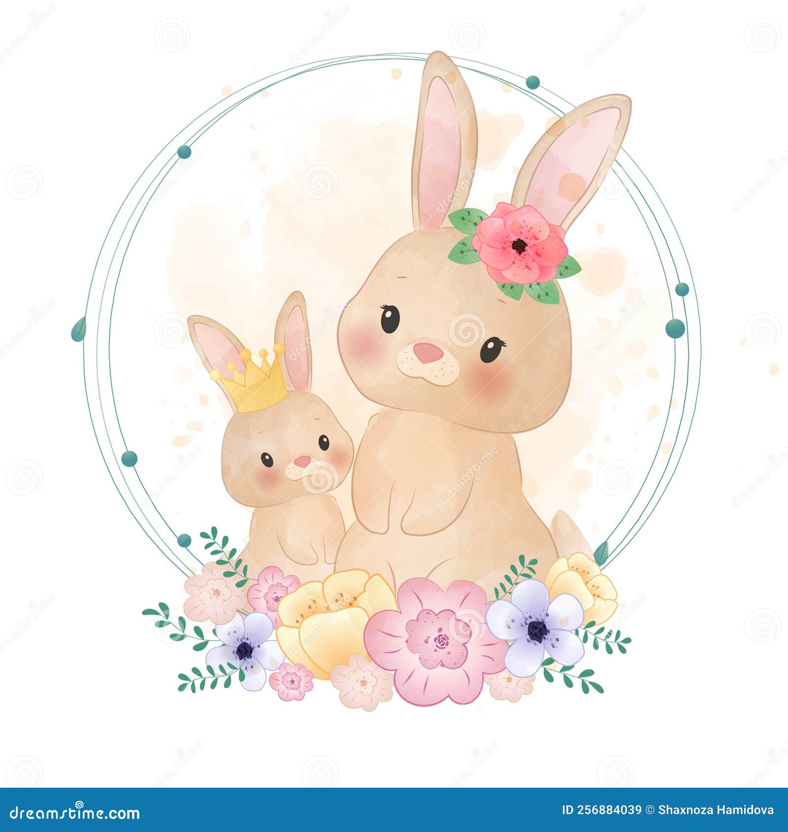 Cute mother and baby bunny stock vector. Illustration of cute - 256884039