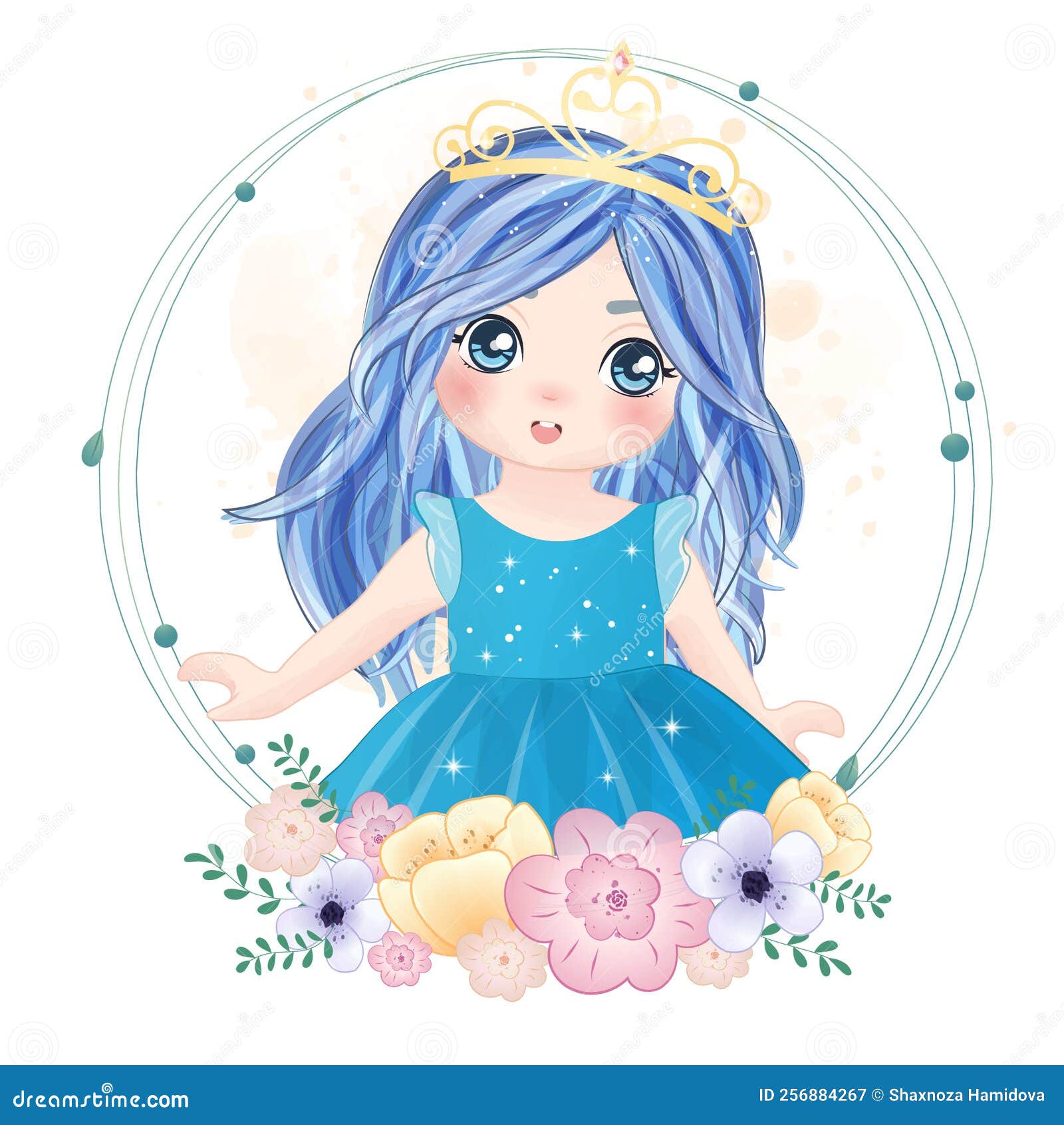 Cute Little Girl Princesses Portrait Stock Vector - Illustration of ...