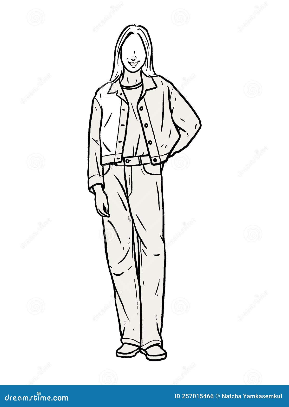 Man Standing with His Hands in His Pants Pocket Line Vector Drawing ...