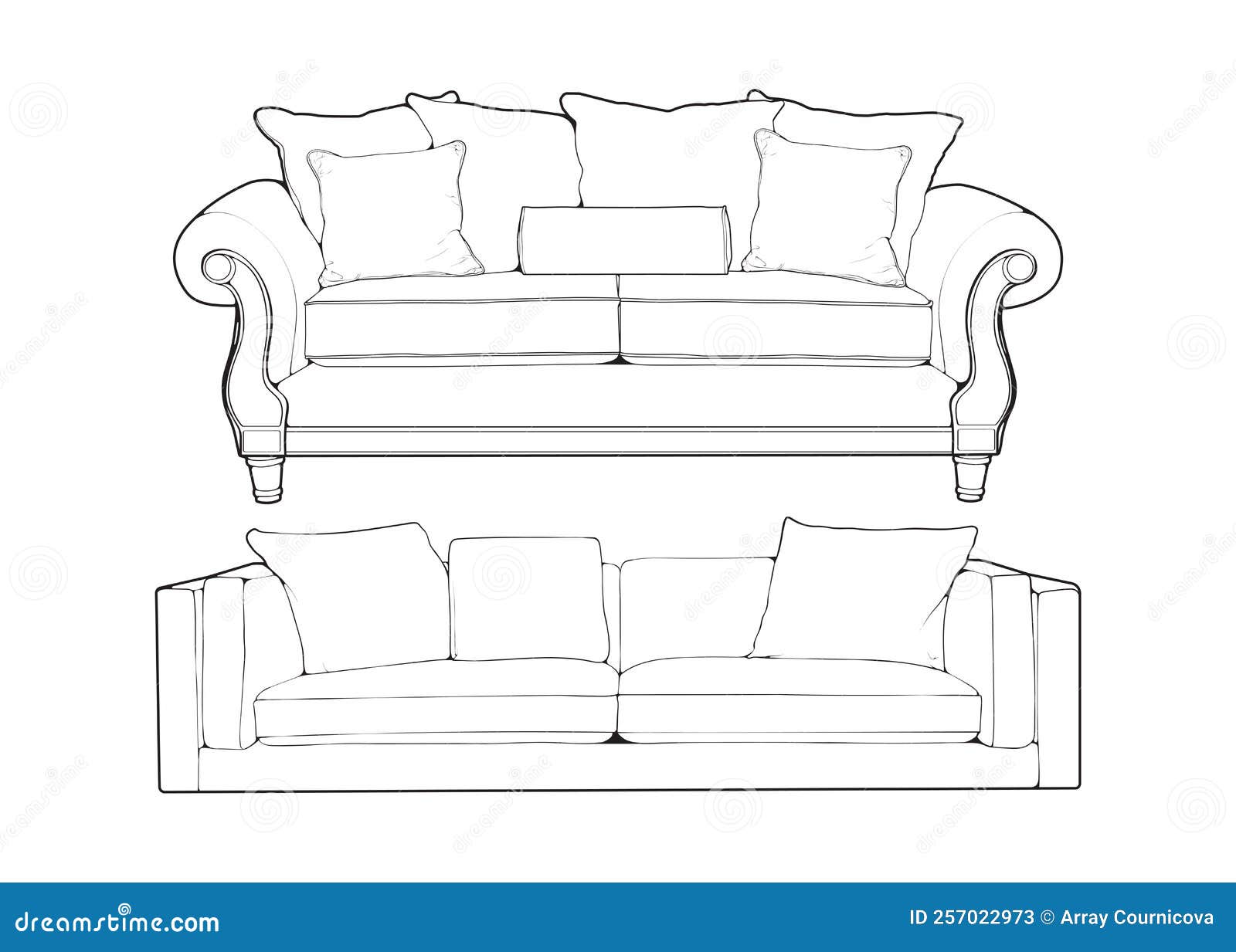 Set of Sofa or Couch Line Art Illustrator. Set of Outline Furniture for ...