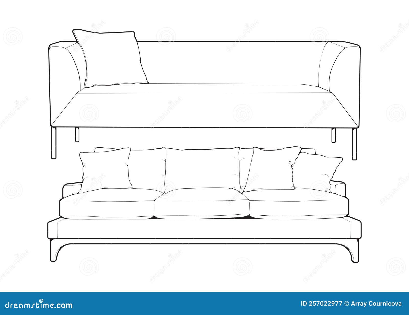 Set of Sofa or Couch Line Art Illustrator. Set of Outline Furniture for ...