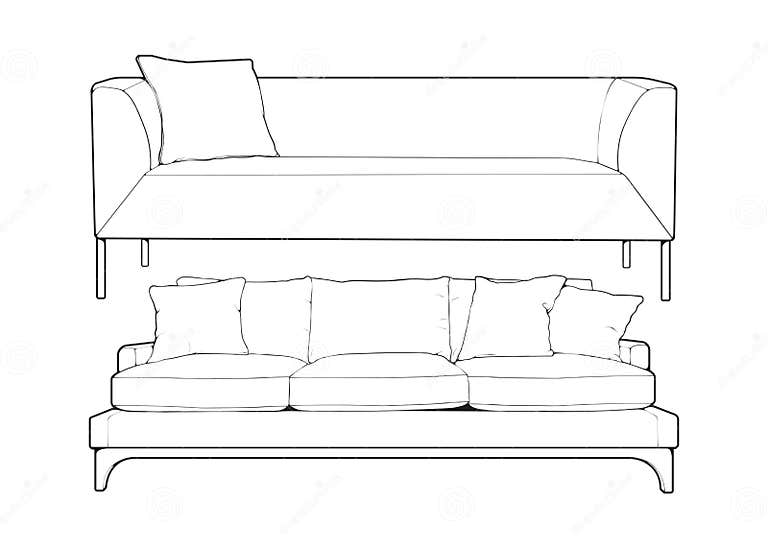 Set of Sofa or Couch Line Art Illustrator. Set of Outline Furniture for ...
