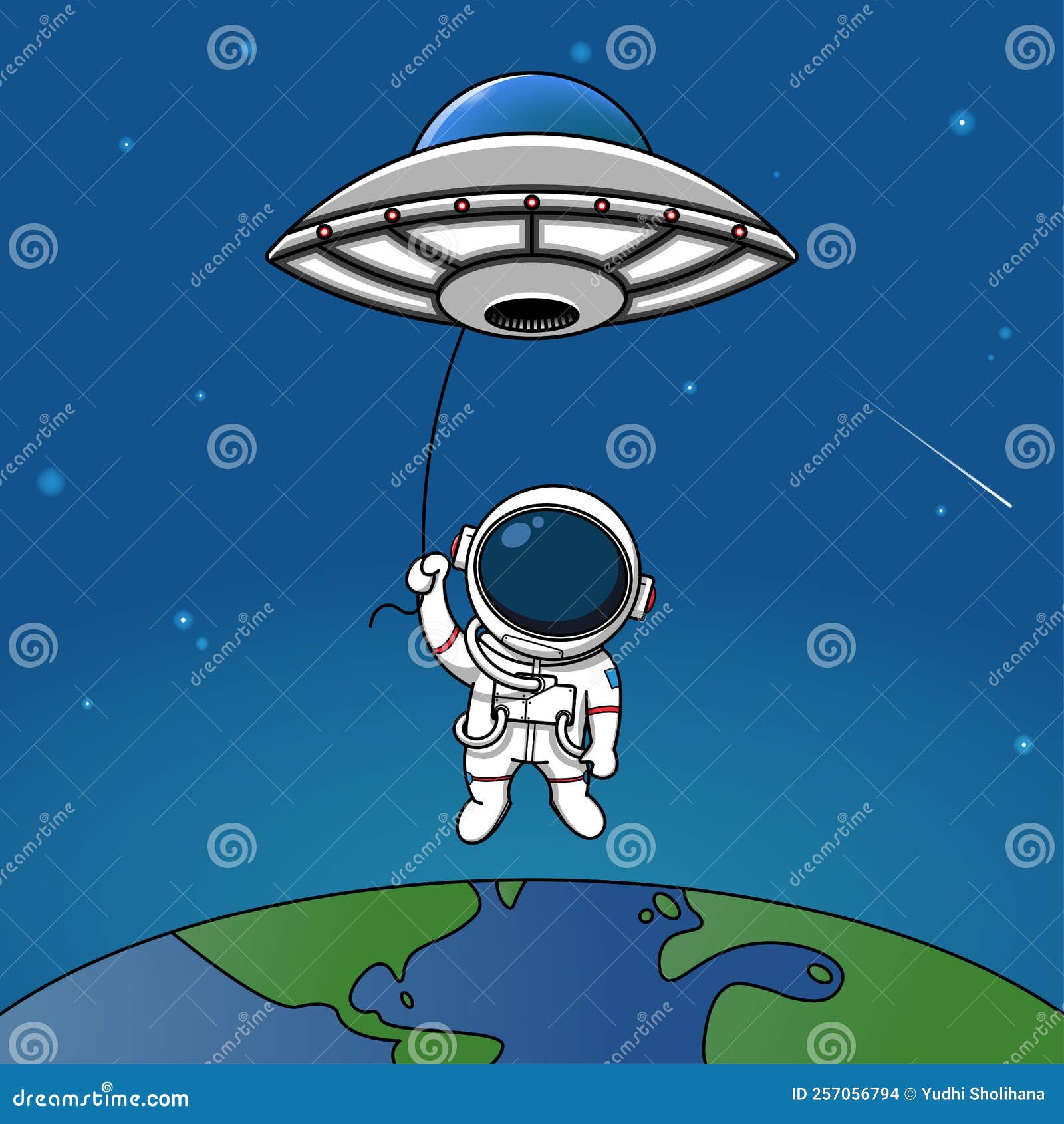 Cute Astronauts Fly into the Sky on a UFO Stock Vector - Illustration ...