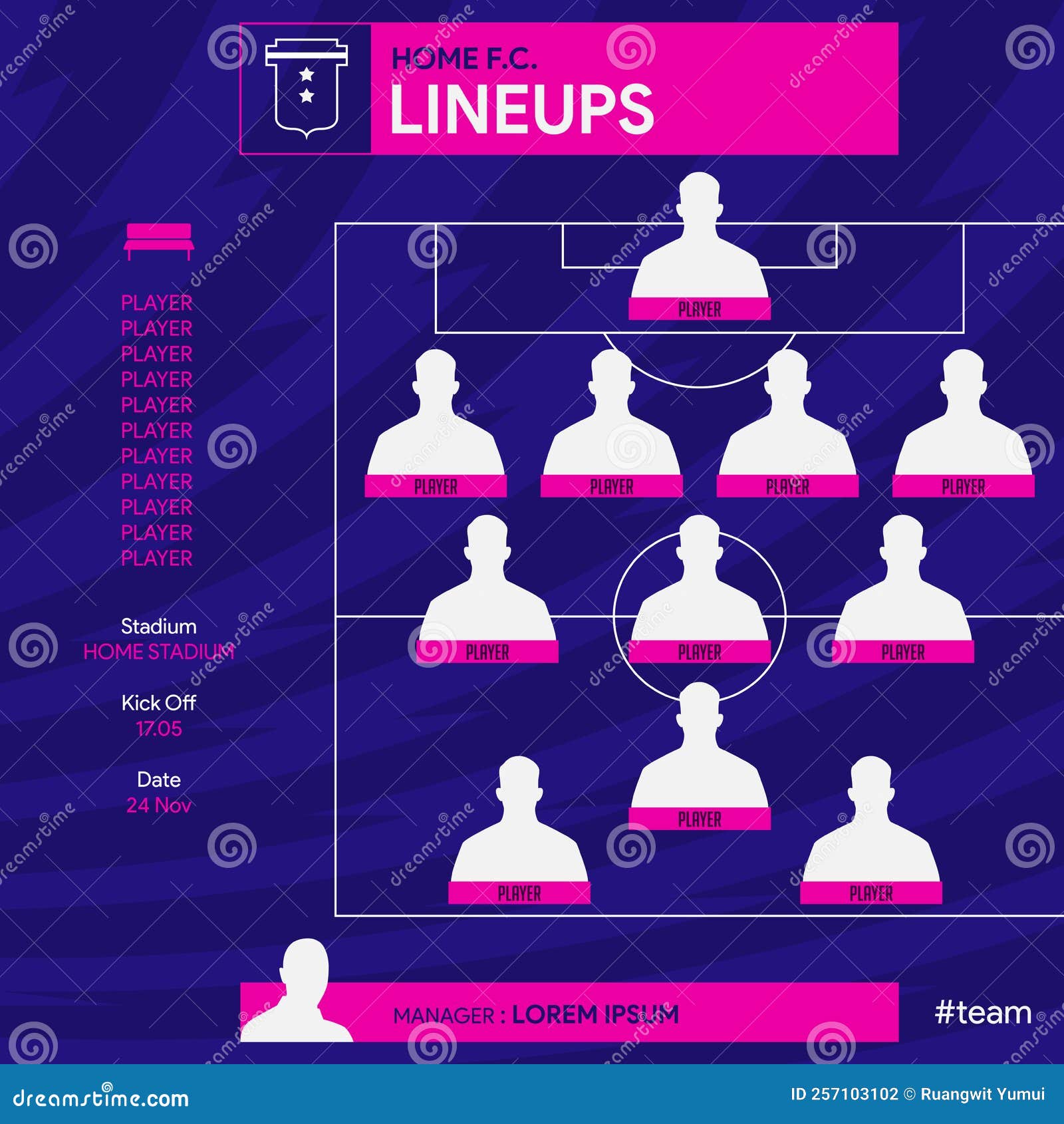 Football Team Formation, Starting List or Lineups Infographic Template ...