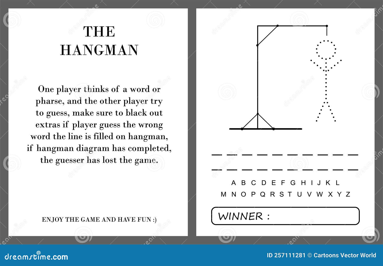 Hangman Game Page Vector, Kids Activity Notebook Page. Stock Vector ...