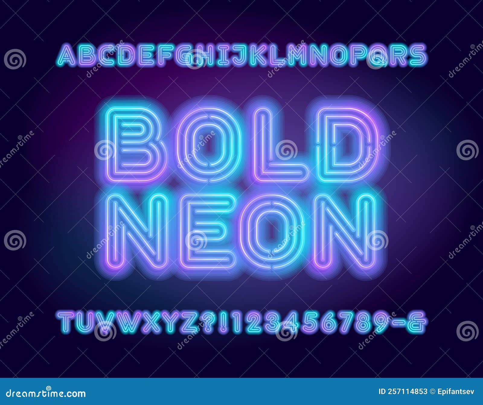 Bold Neon Alphabet Font. Two Neon Colors Letters and Numbers Stock ...
