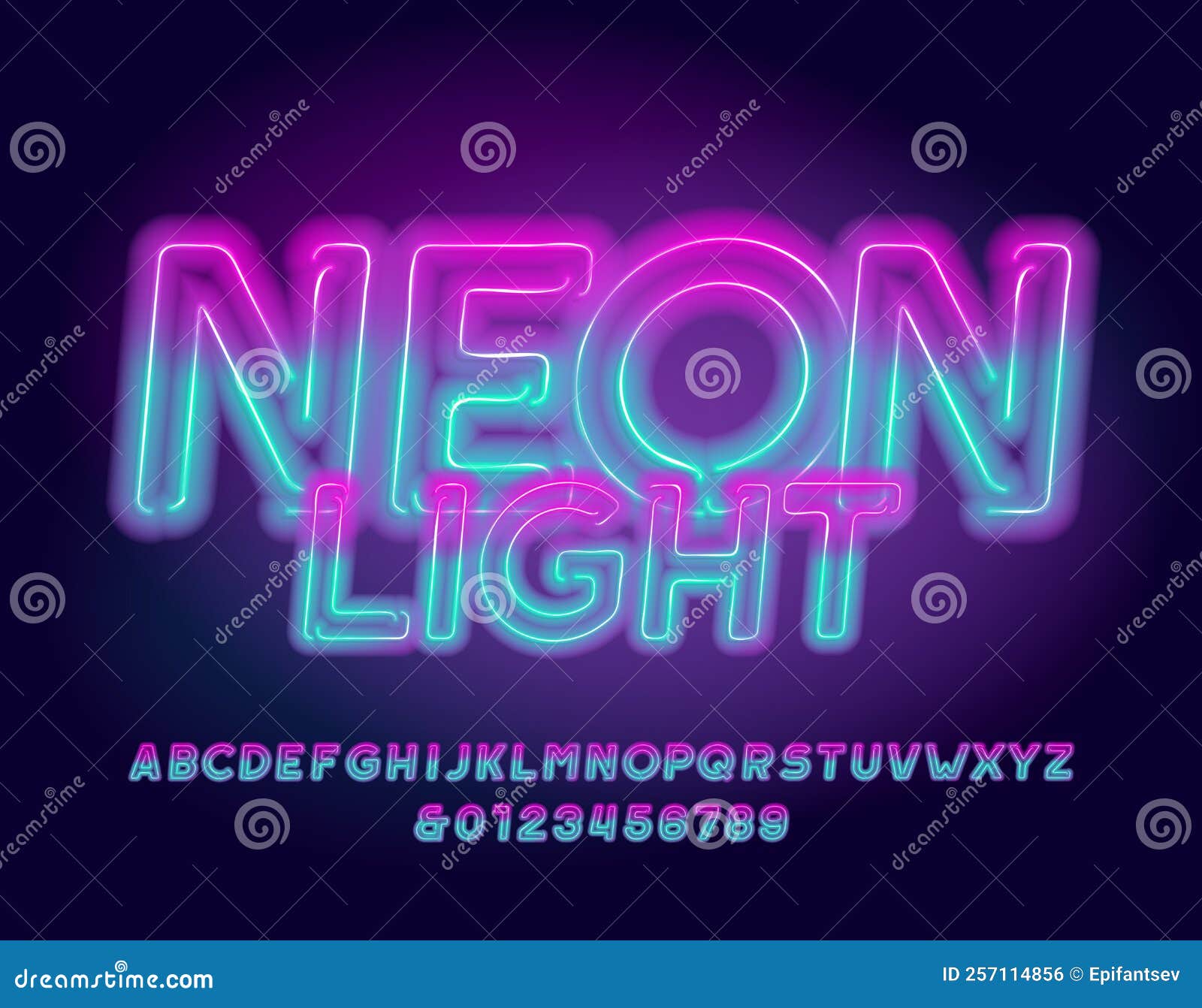 Neon Light Alphabet Font. Two Neon Colors Letters and Numbers Stock ...