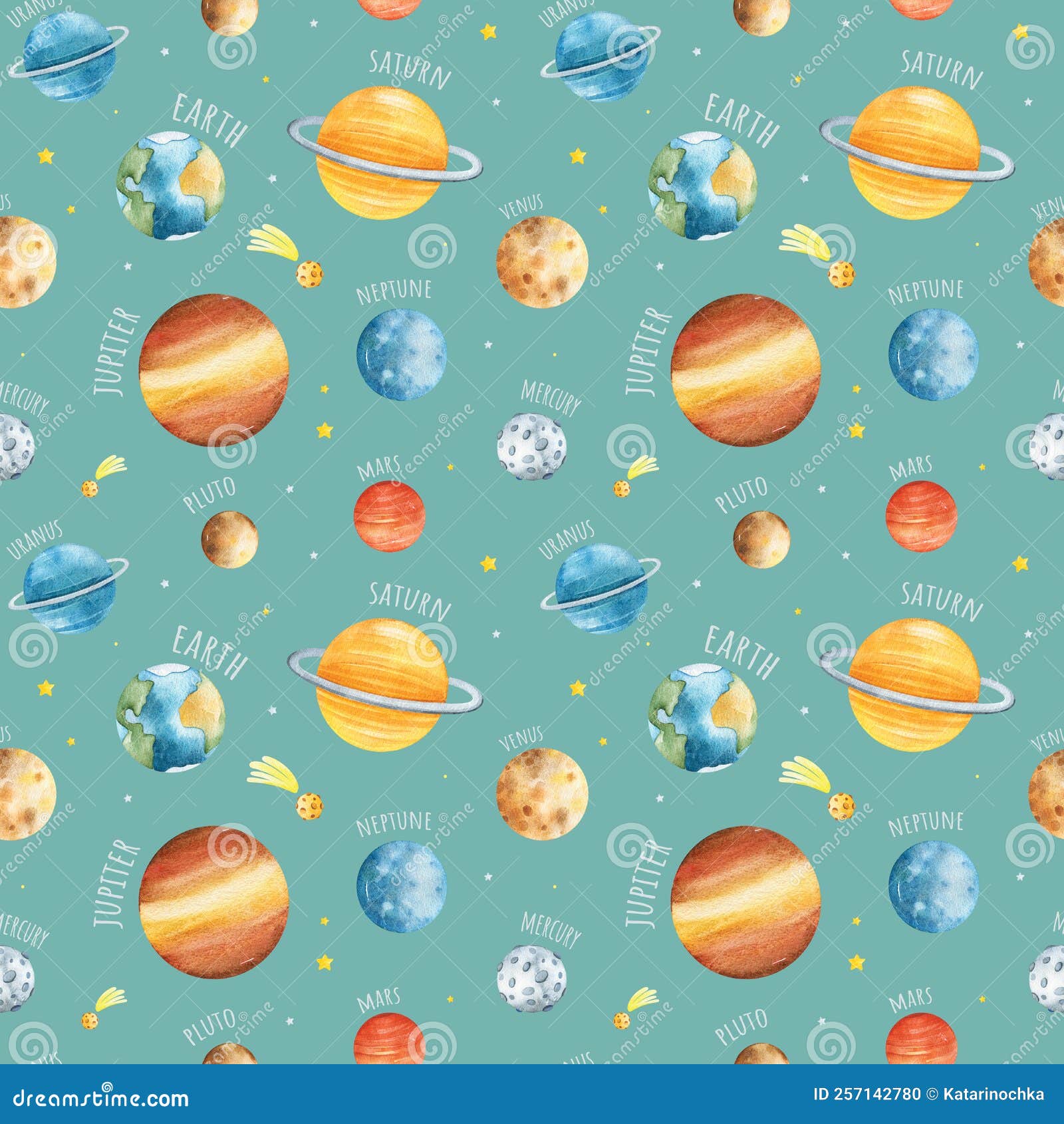 Cute Universe Collection. Seamless Pastel Texture with Watercolor Stars ...