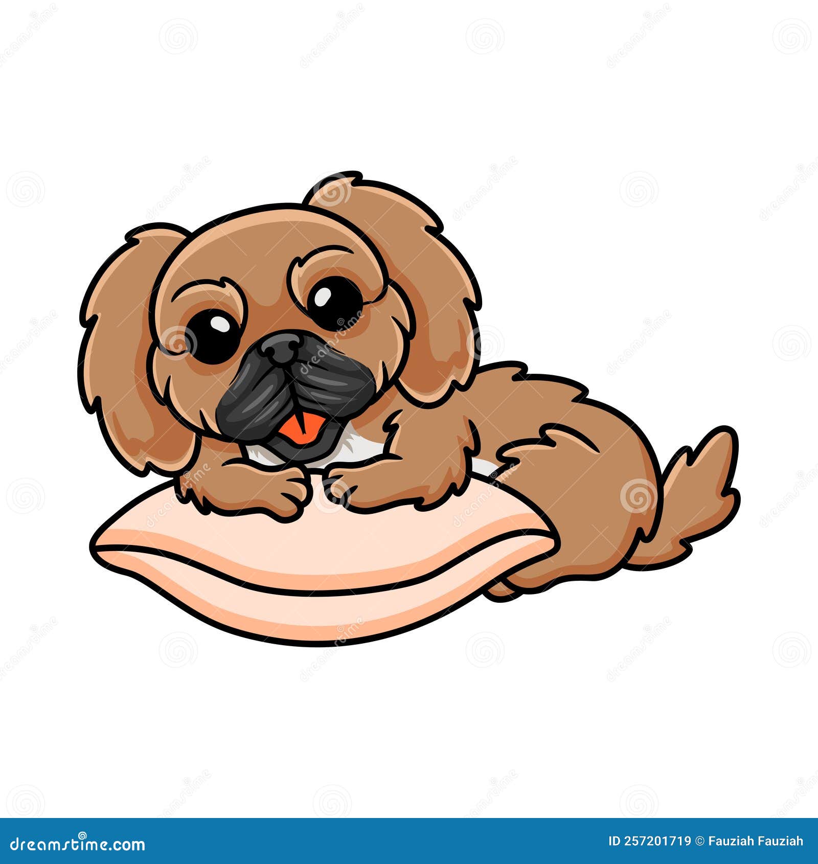 Cute Little Pekingese Dog Cartoon on the Pillow Stock Vector ...